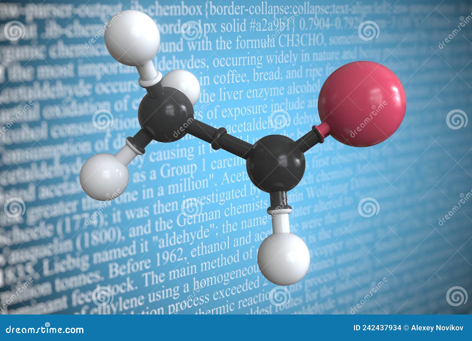 Acetaldehyde Scientific Molecular Model, 3D Rendering Stock ...