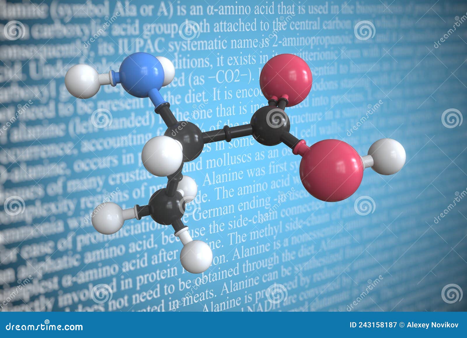 Alanine Scientific Molecular Model, 3D Rendering Stock Illustration ...