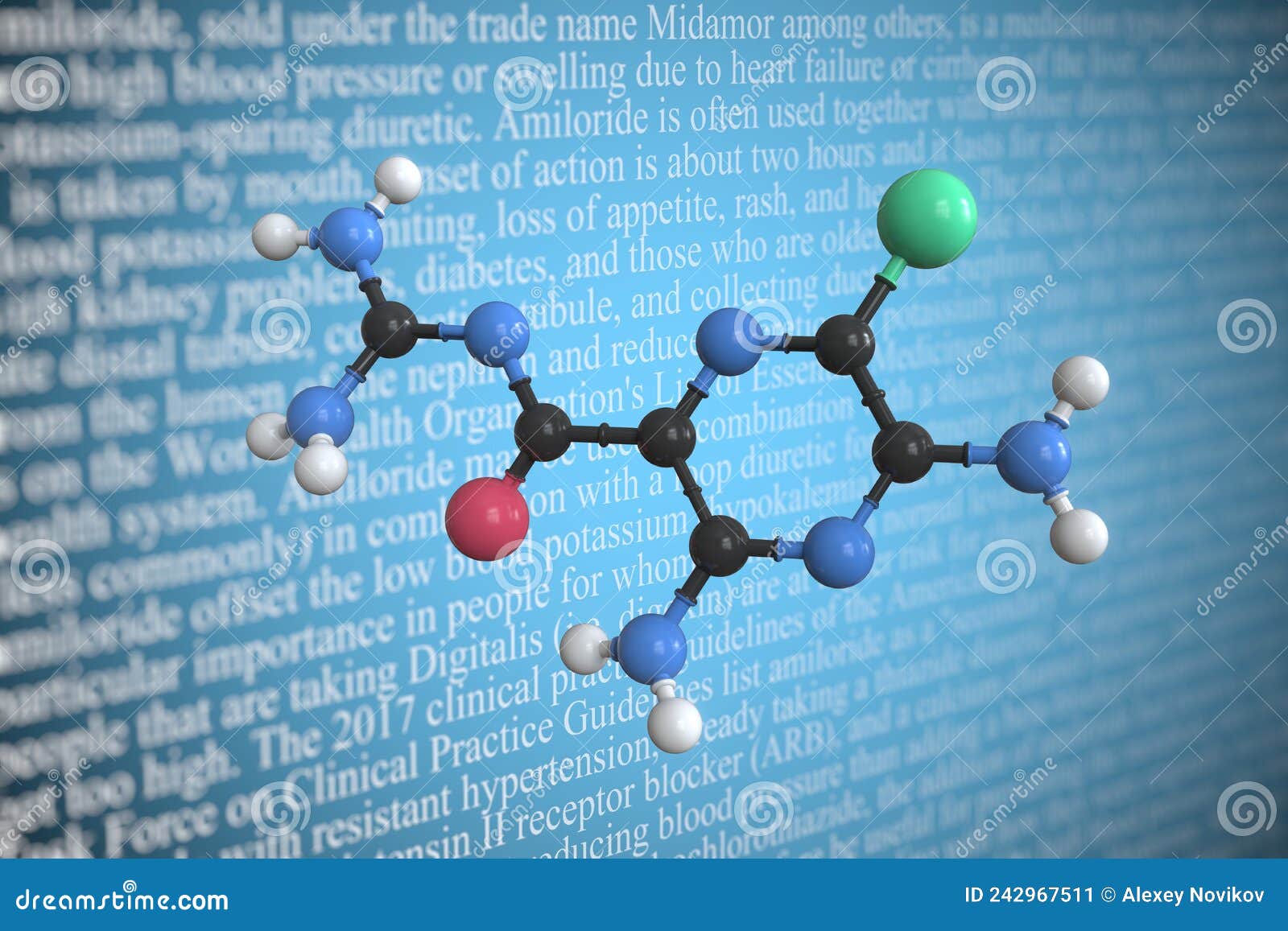 Amiloride Scientific Molecular Model, 3D Rendering Stock Illustration ...
