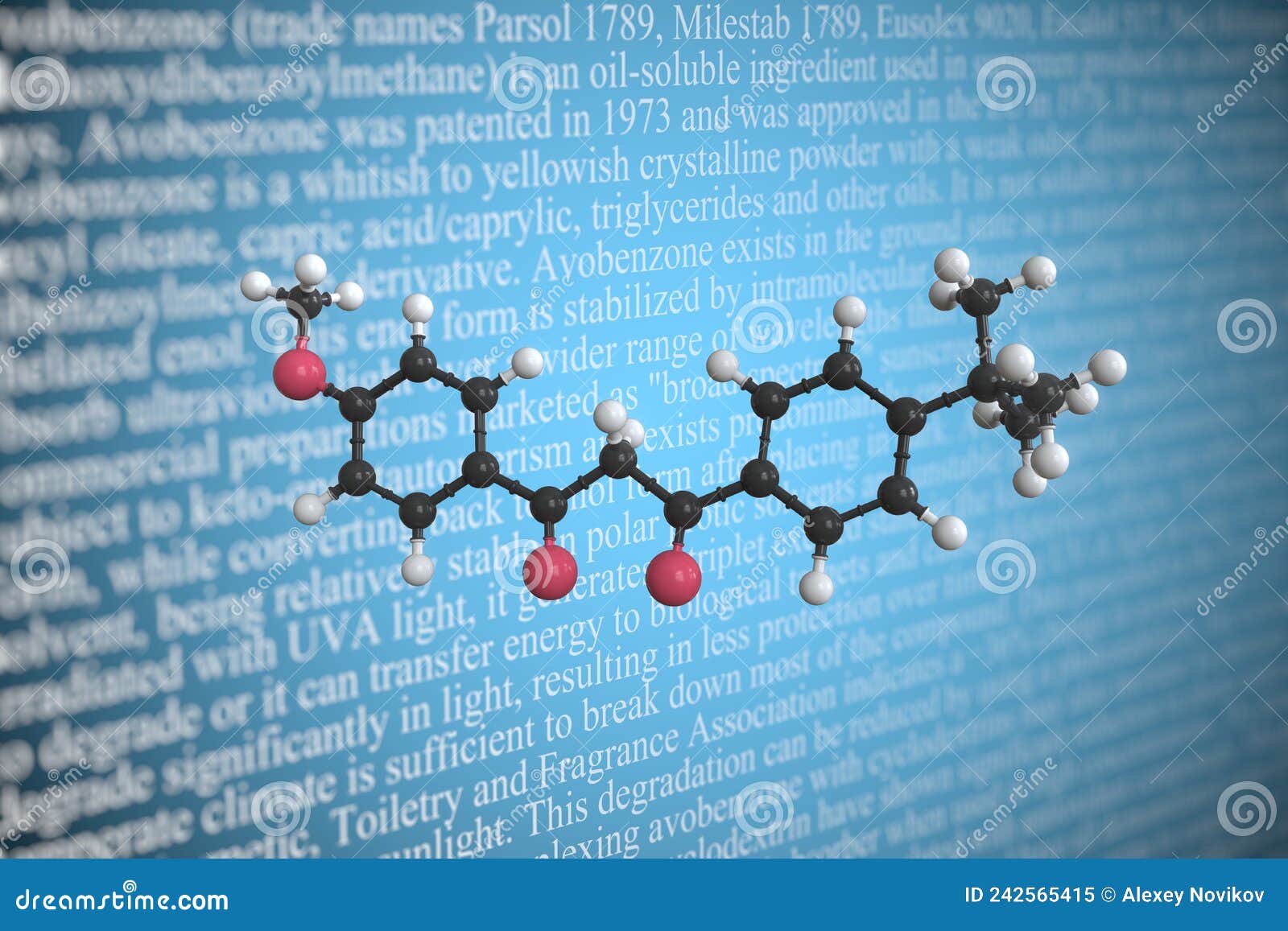Molecular Model of Avobenzone, 3D Rendering Stock Illustration ...