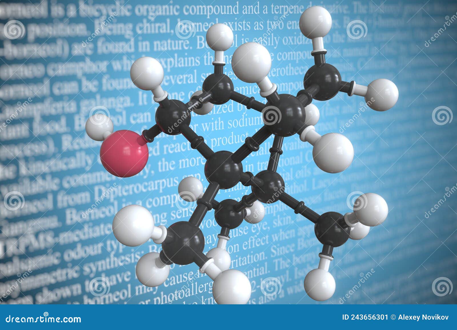 Borneol Scientific Molecular Model, 3D Rendering Stock Illustration ...