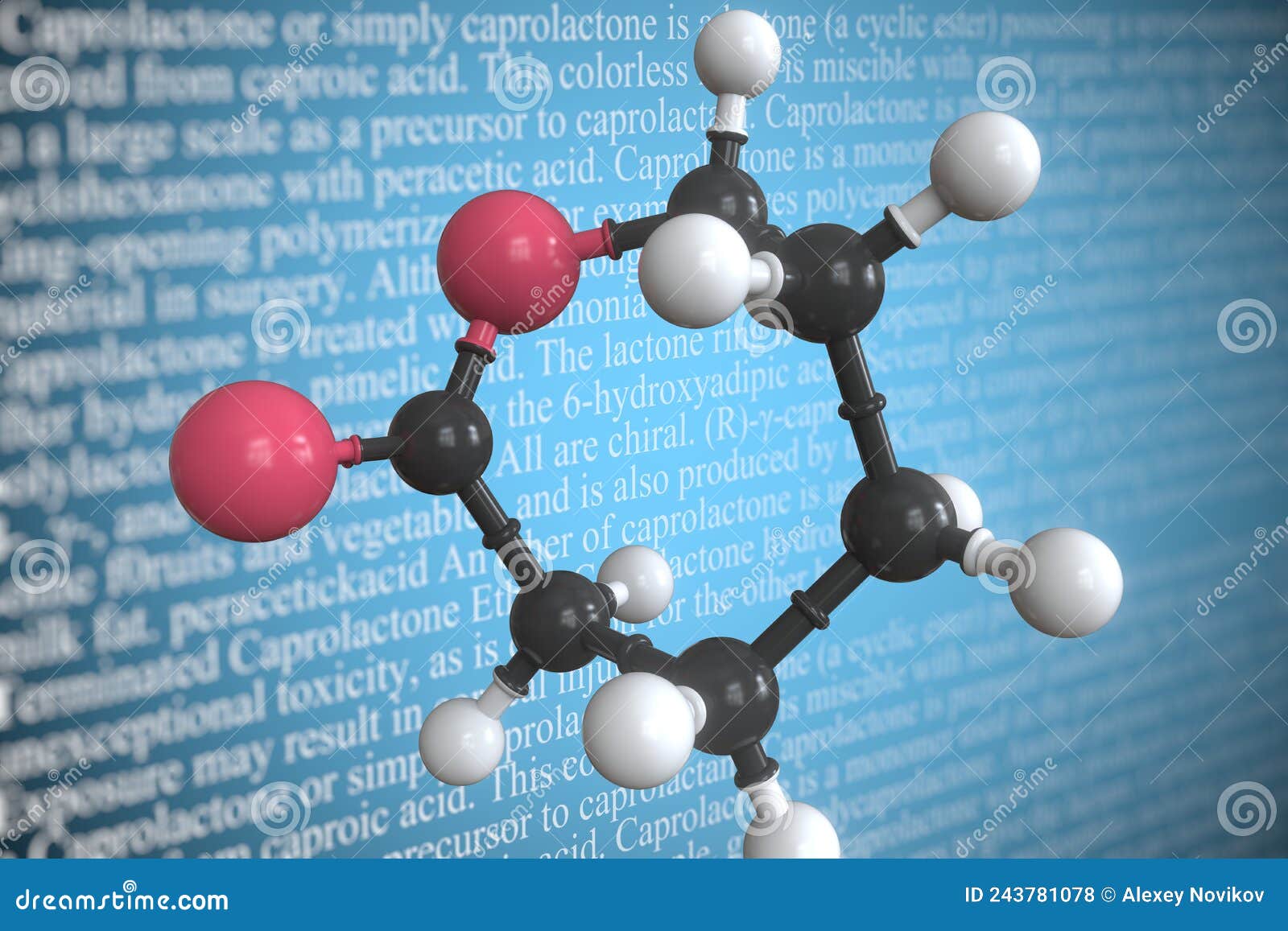 Molecular Model of Caprolactone, 3D Rendering Stock Illustration ...