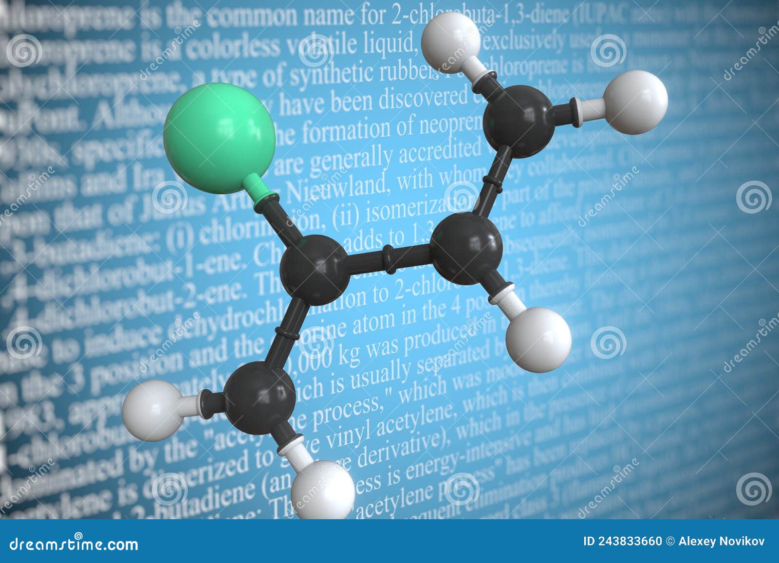 Chloroprene Scientific Molecular Model, 3D Rendering Stock Illustration ...
