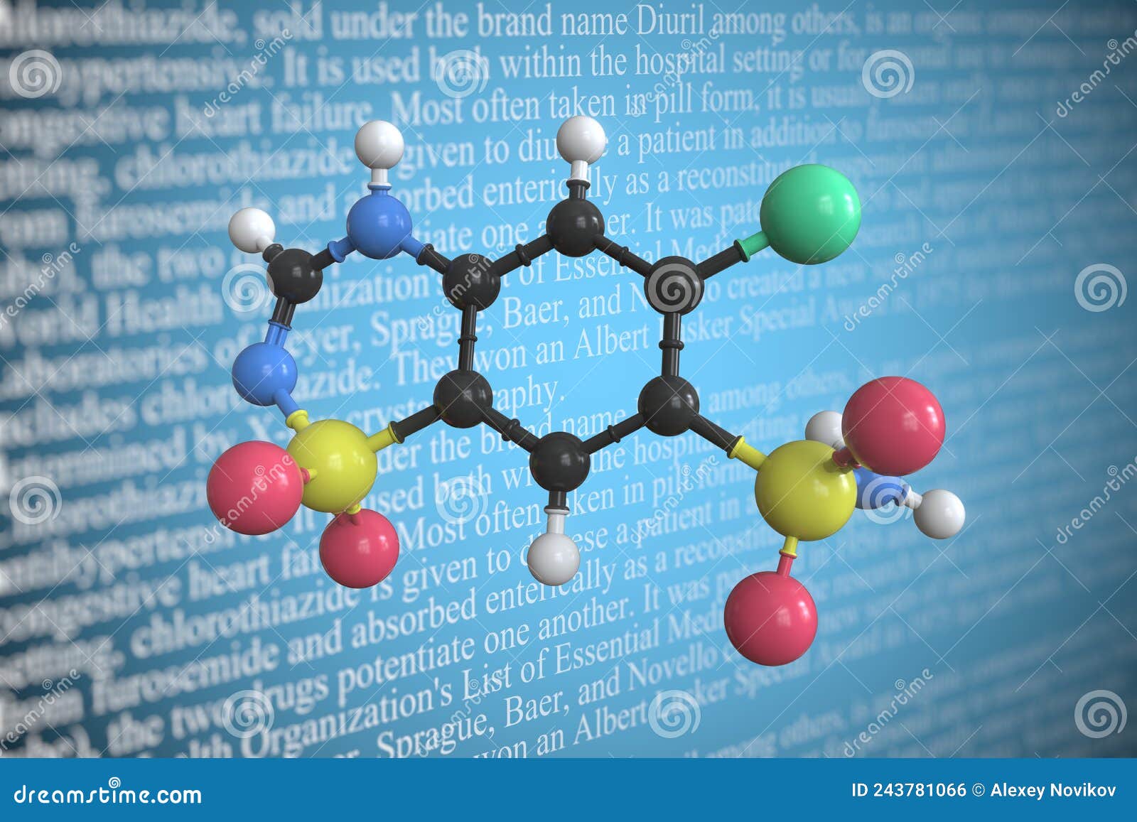 Chlorothiazide Scientific Molecular Model, 3D Rendering Stock ...