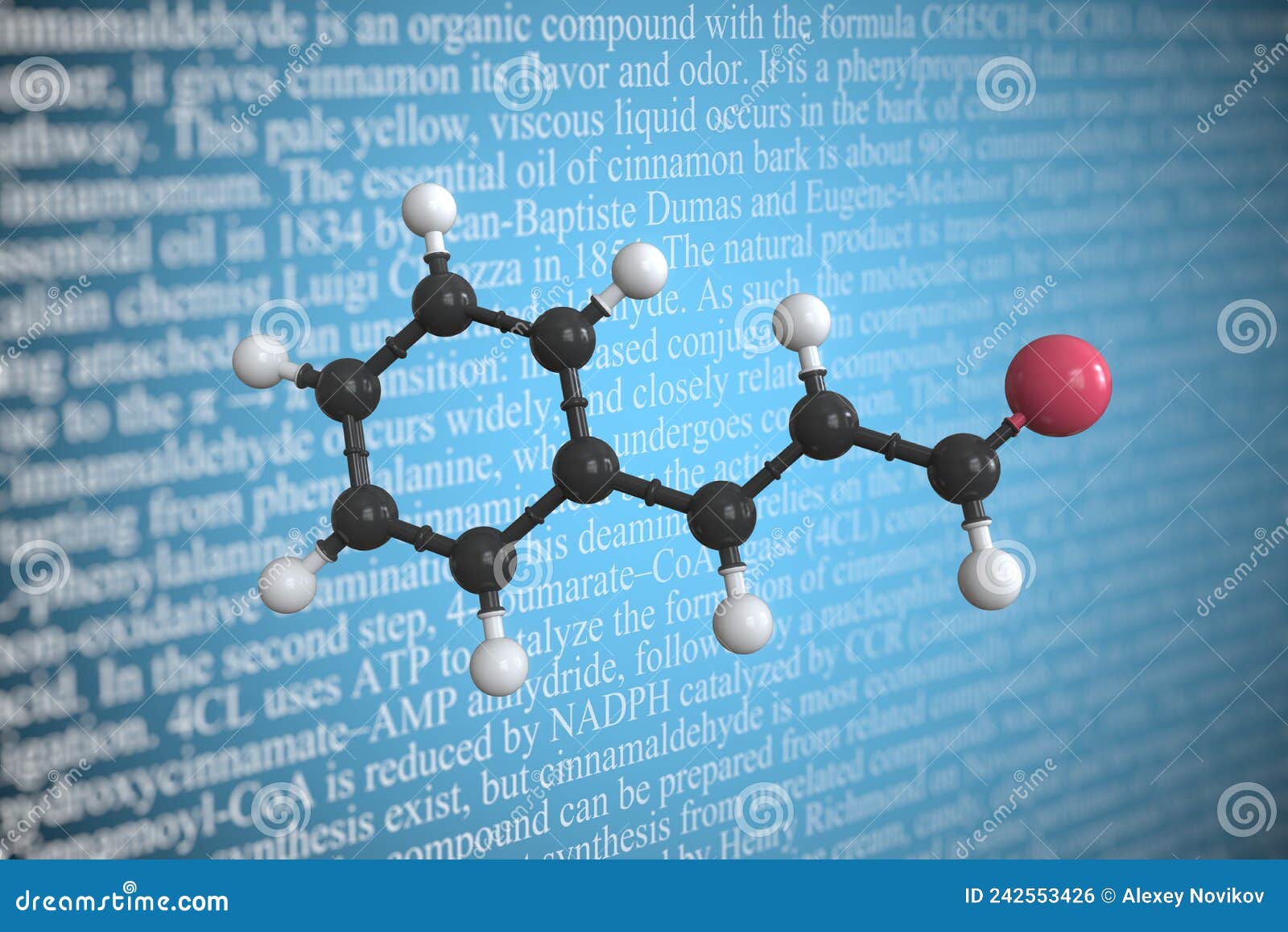 Cinnamaldehyde Scientific Molecular Model, 3D Rendering Stock ...