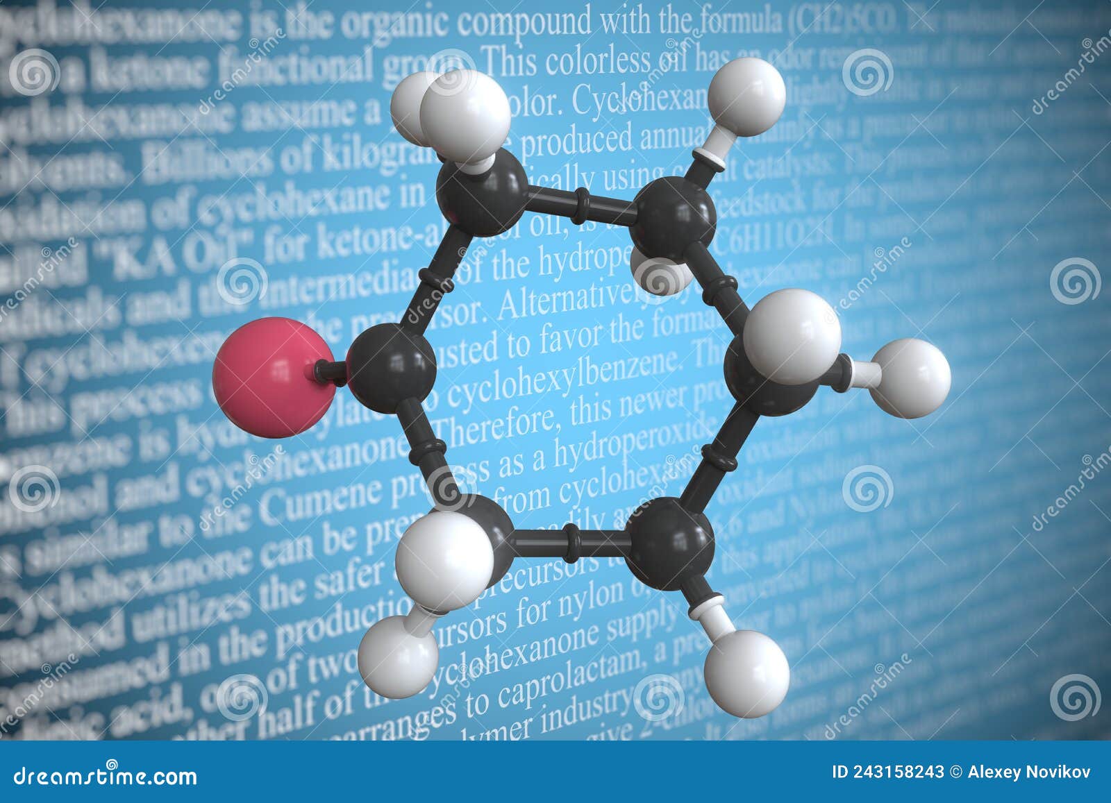 Molecular Model of Cyclohexanone, 3D Rendering Stock Illustration ...