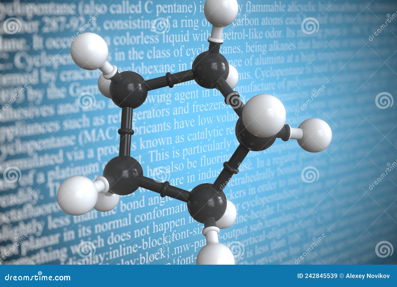 Molecular Model of Cyclopentane, 3D Rendering Stock Illustration ...