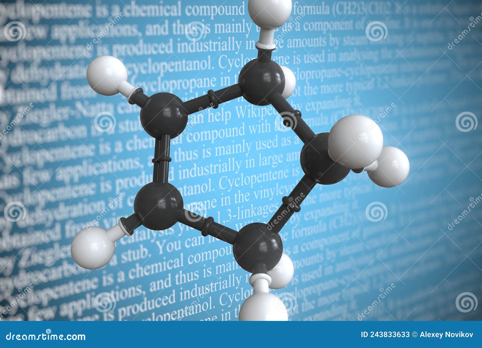 Molecular Model of Cyclopentene, 3D Rendering Stock Illustration ...