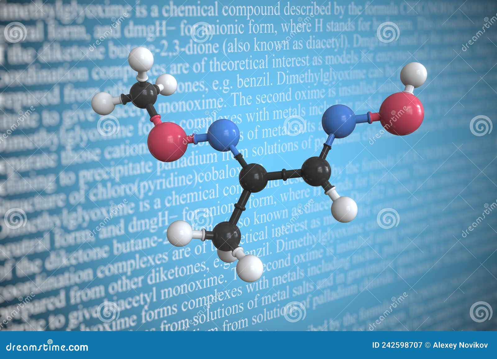 Molecular Model of Dimethylglyoxime, 3D Rendering Stock Illustration ...