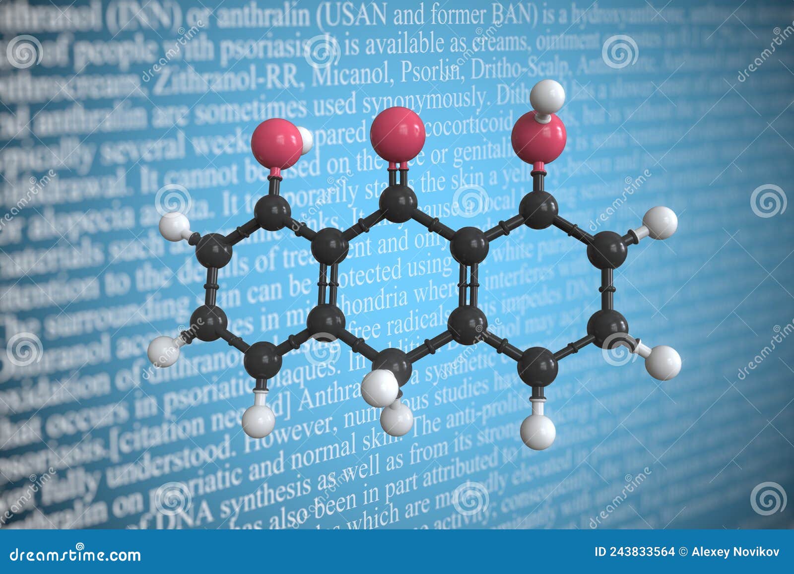 Molecular Model of Dithranol, 3D Rendering Stock Illustration ...