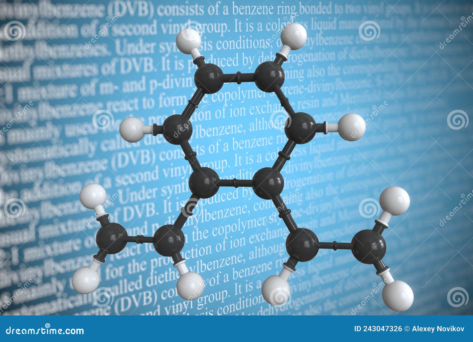 Molecular Model of Divinylbenzene, 3D Rendering Stock Illustration ...