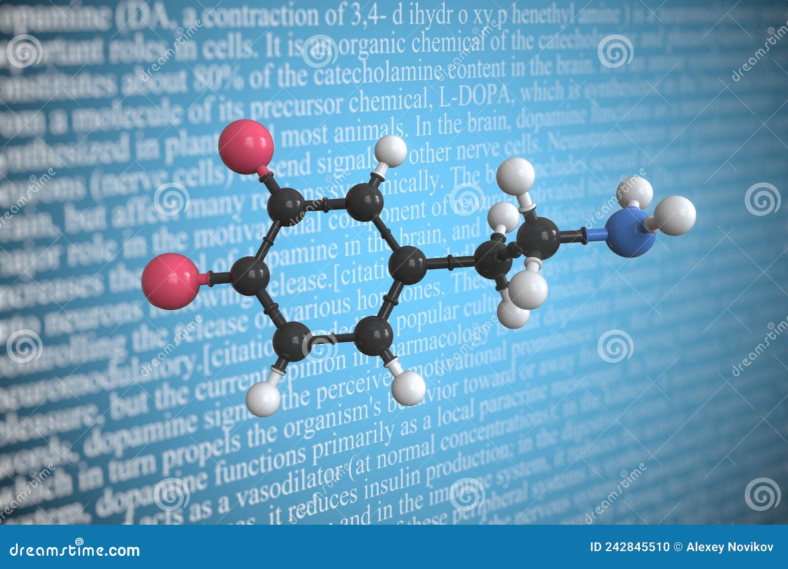 Molecular Model of Dopamine, 3D Rendering Stock Illustration ...