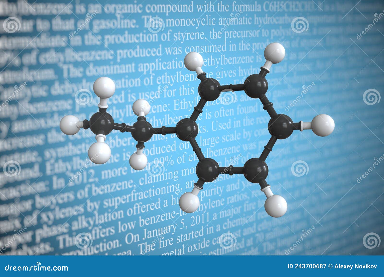 Ethylbenzene Scientific Molecular Model, 3D Rendering Stock ...