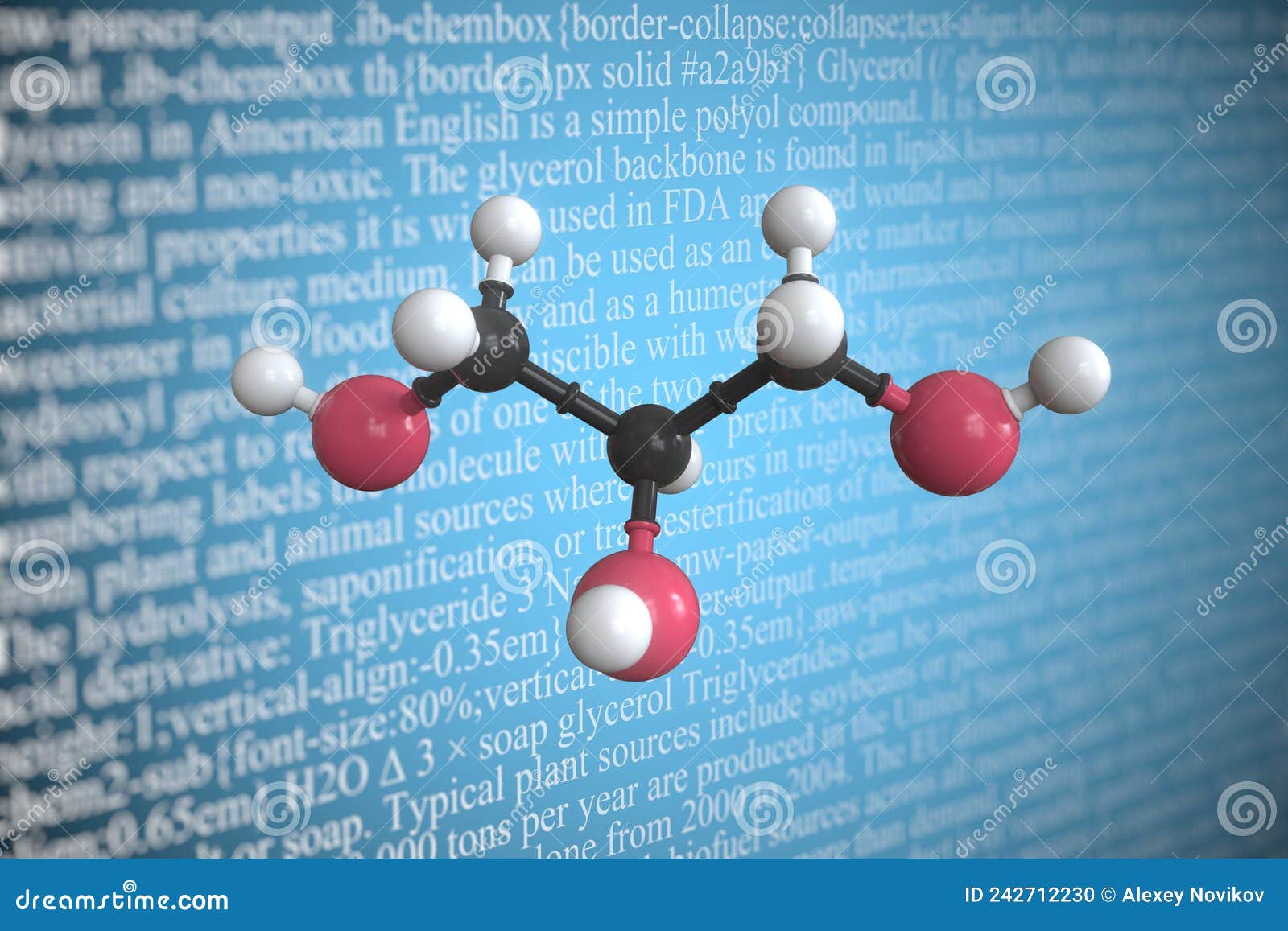 Glycerol Scientific Molecular Model, 3D Rendering Stock Illustration ...