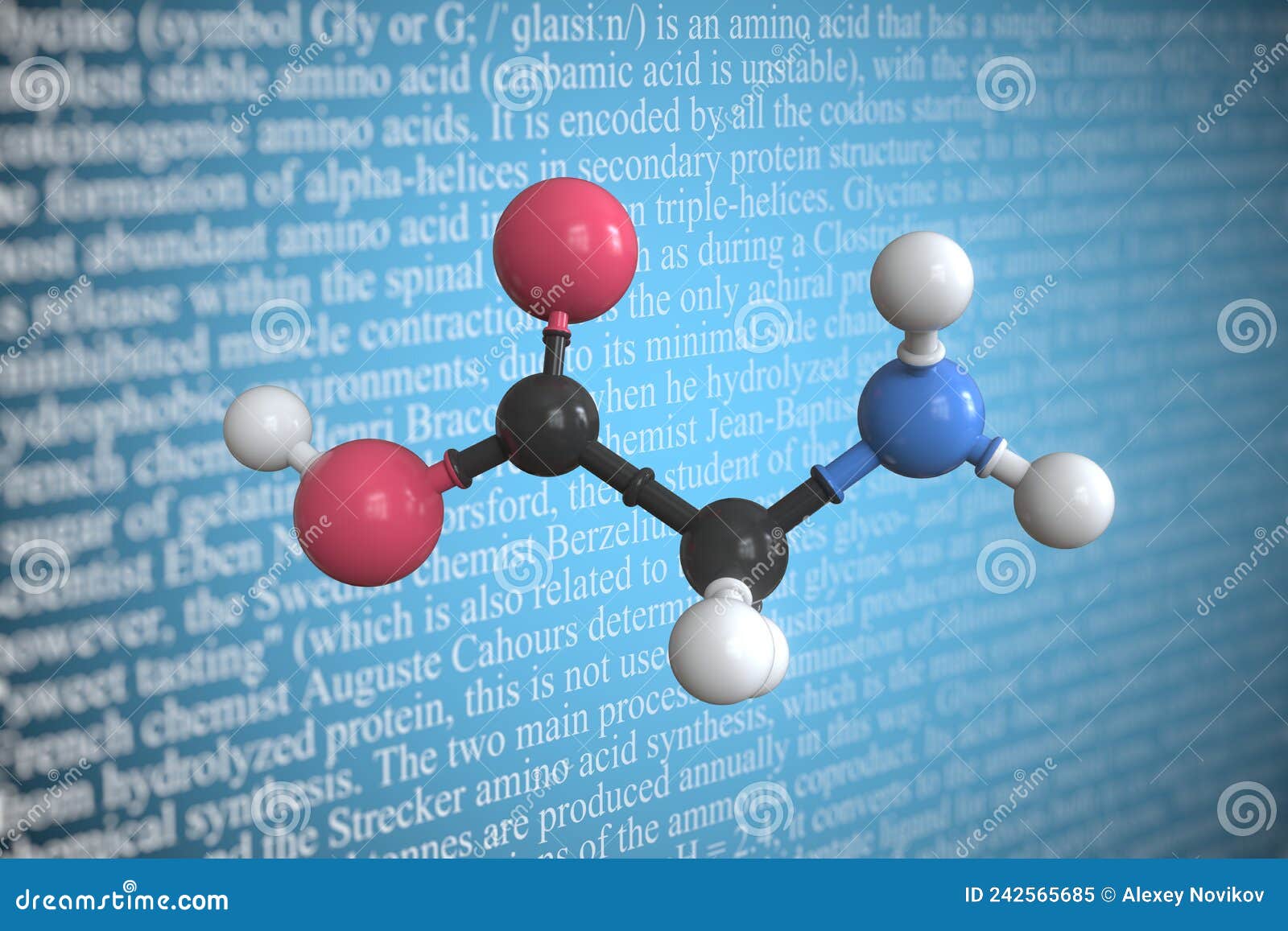 Molecular Model of Glycine, 3D Rendering Stock Illustration ...