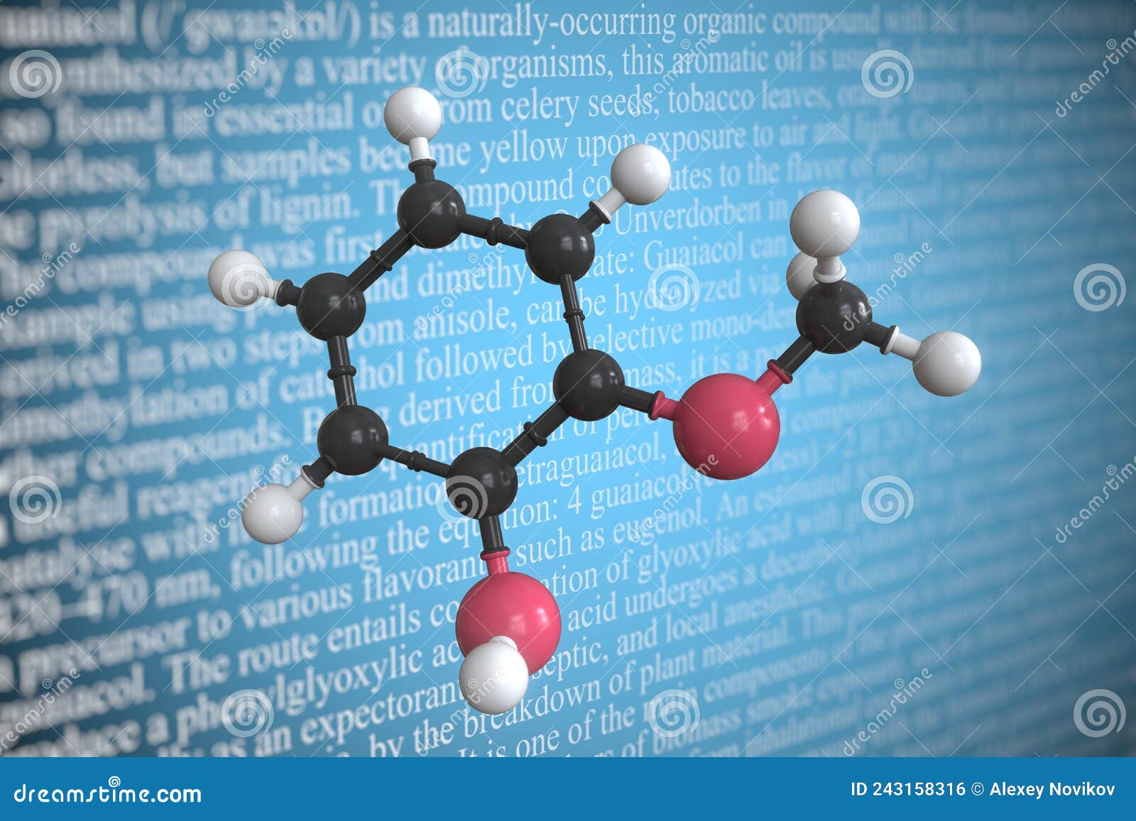 Guaiacol Molecular Structure, 3d Model Molecule, Phenolic Compound ...