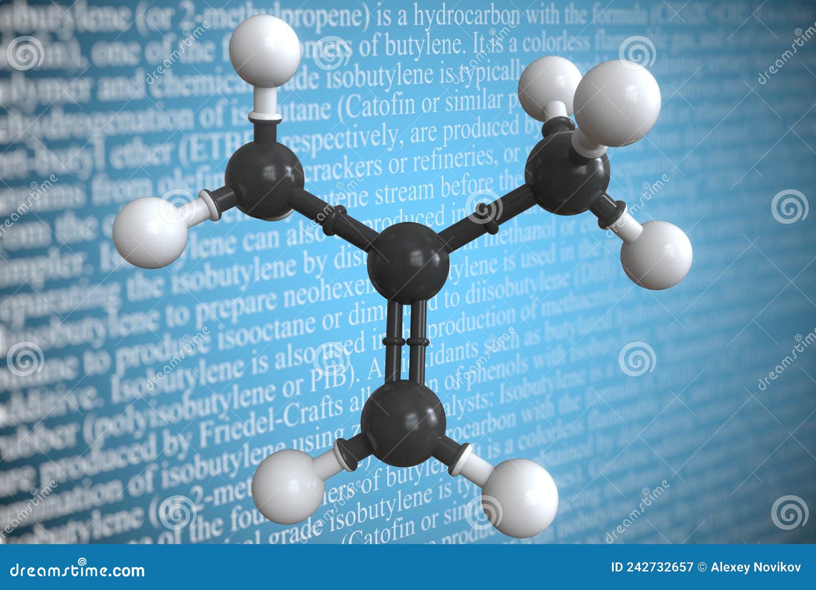 Isobutylene Scientific Molecular Model, 3D Rendering Stock Illustration ...