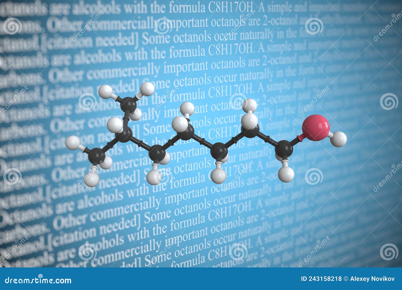 Molecular Model of Isooctanol, 3D Rendering Stock Illustration ...
