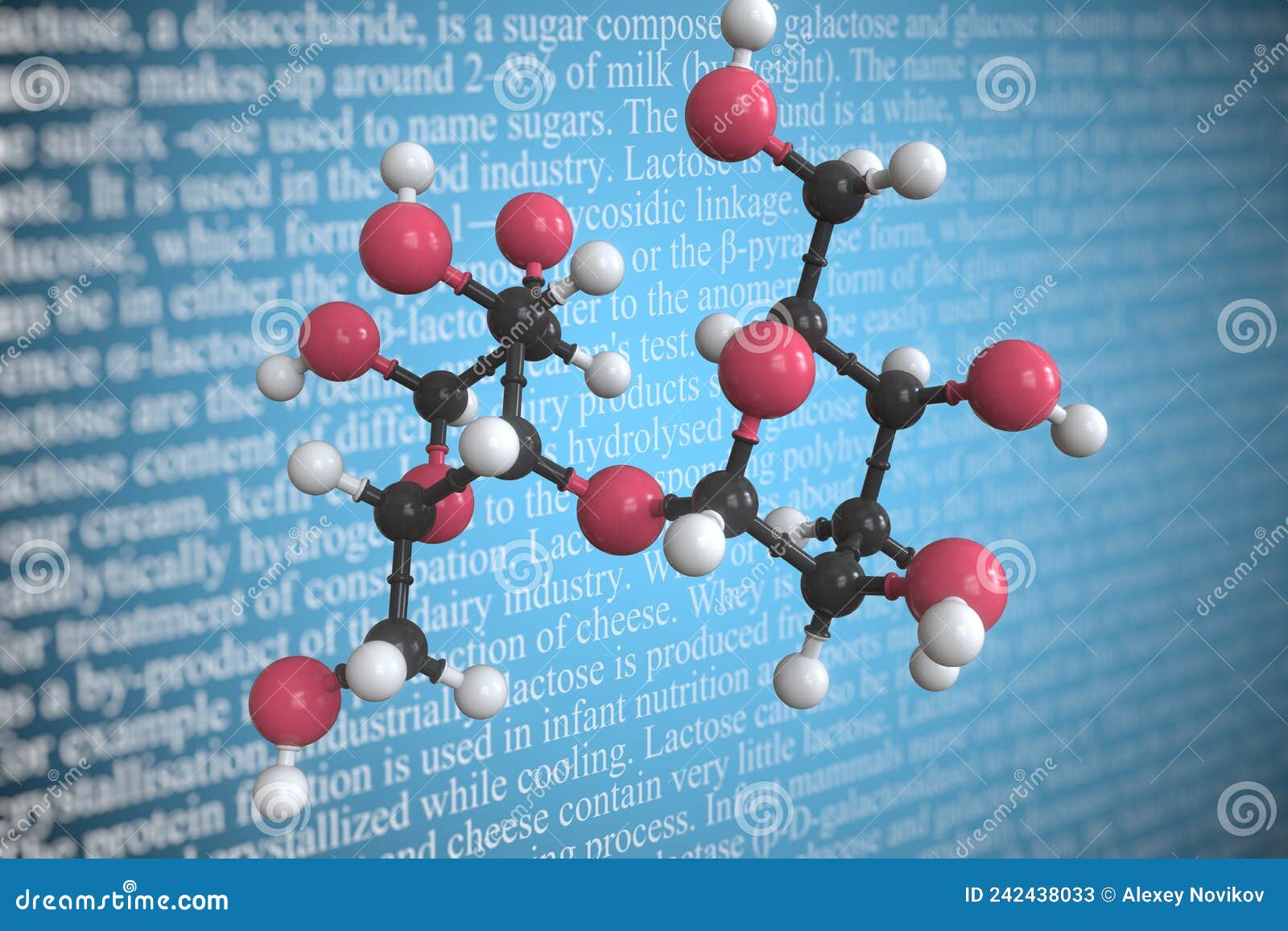 Molecular Model of Lactose, 3D Rendering Stock Illustration - Illustration of lactose, model ...