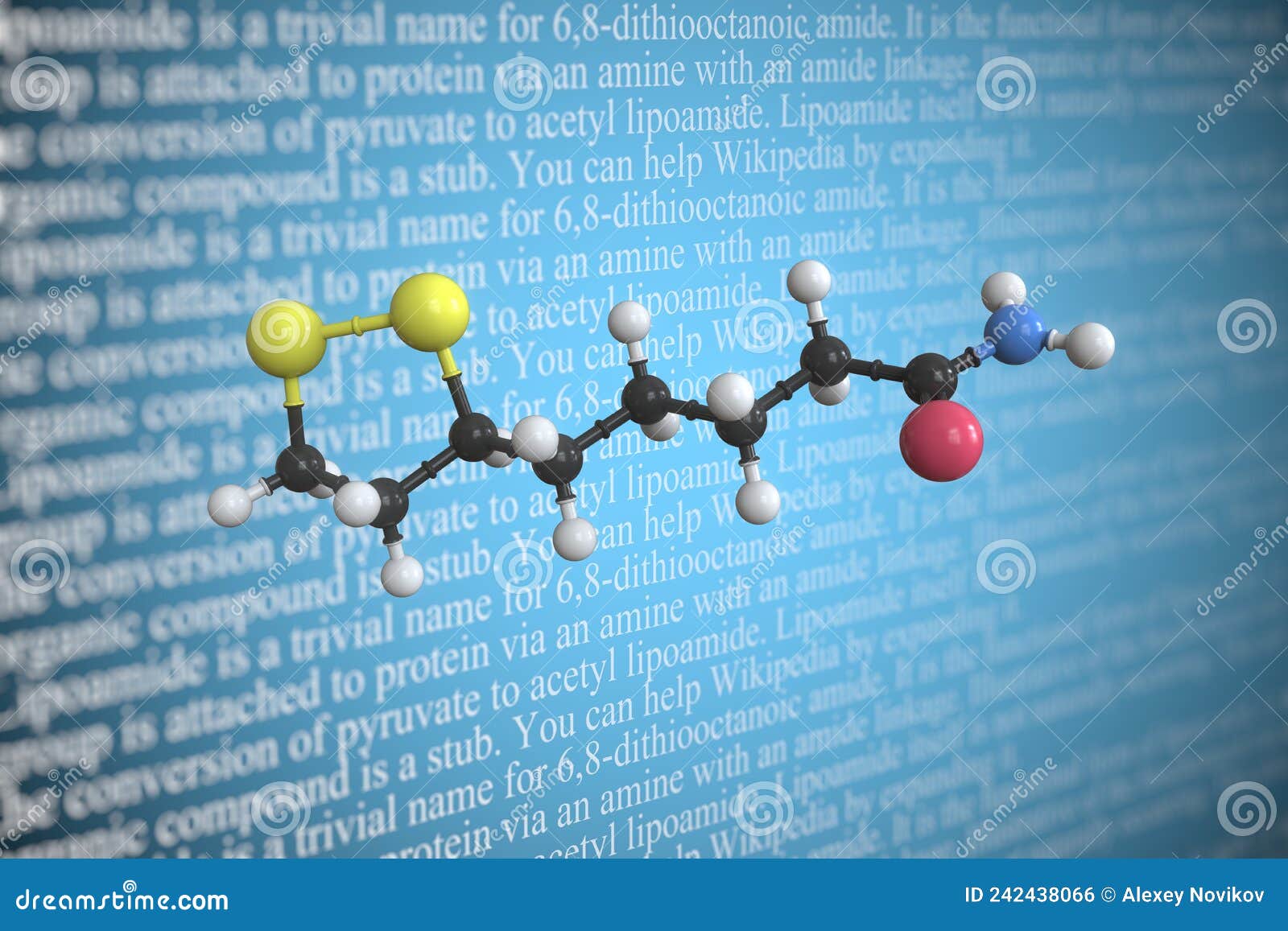 Molecular Model of Lipoamide, 3D Rendering Stock Illustration ...