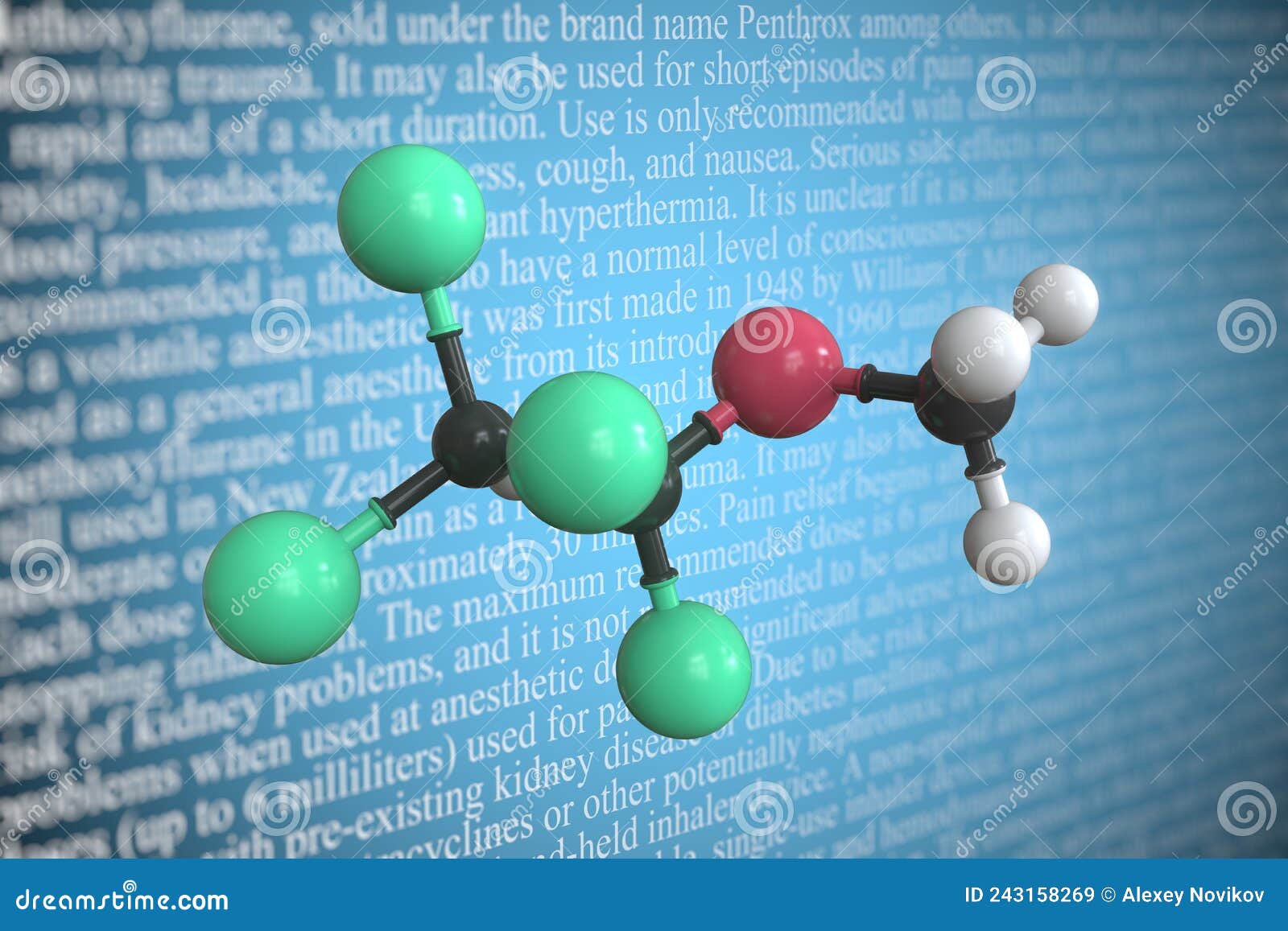 Molecular Model of Methoxyflurane, 3D Rendering Stock Illustration ...