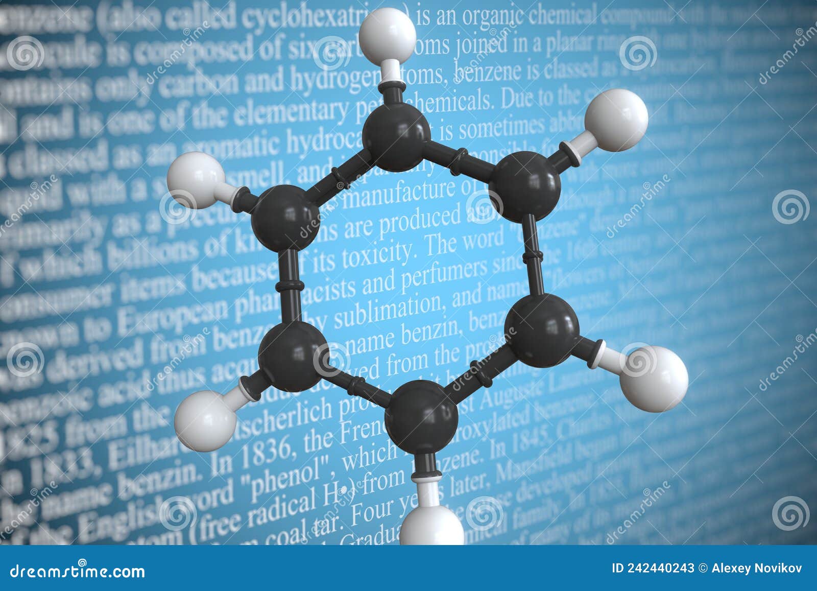 Molecular Model of Benzene, 3D Rendering Stock Illustration ...