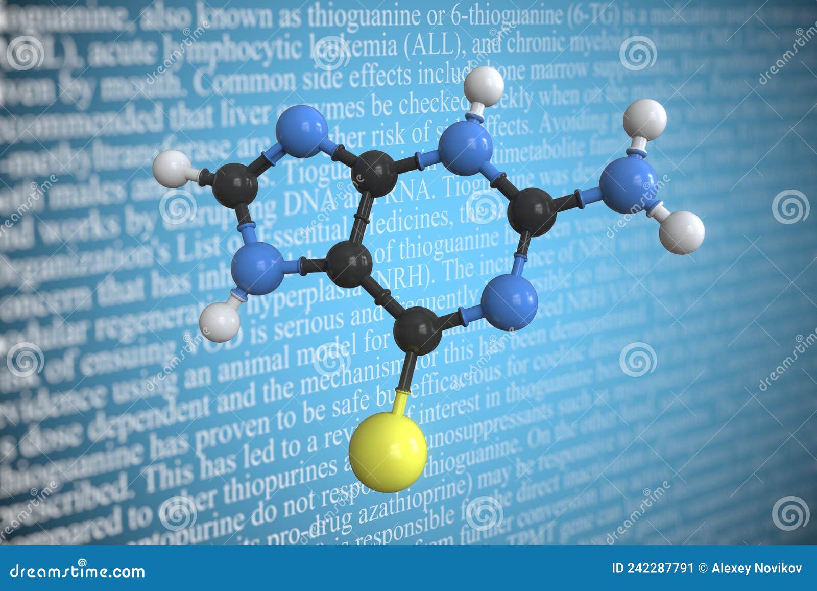 Molecular Model of Tioguanine, 3D Rendering Stock Illustration ...