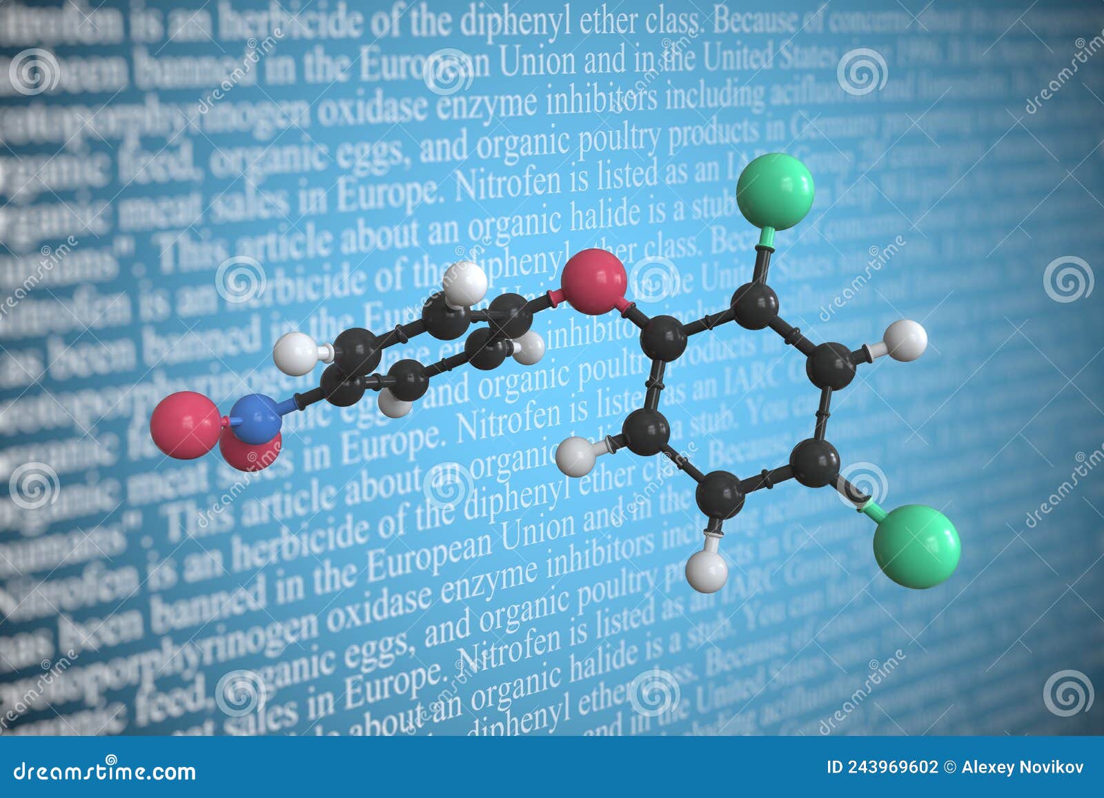 Molecular Model of Nitrofen, 3D Rendering Stock Illustration ...