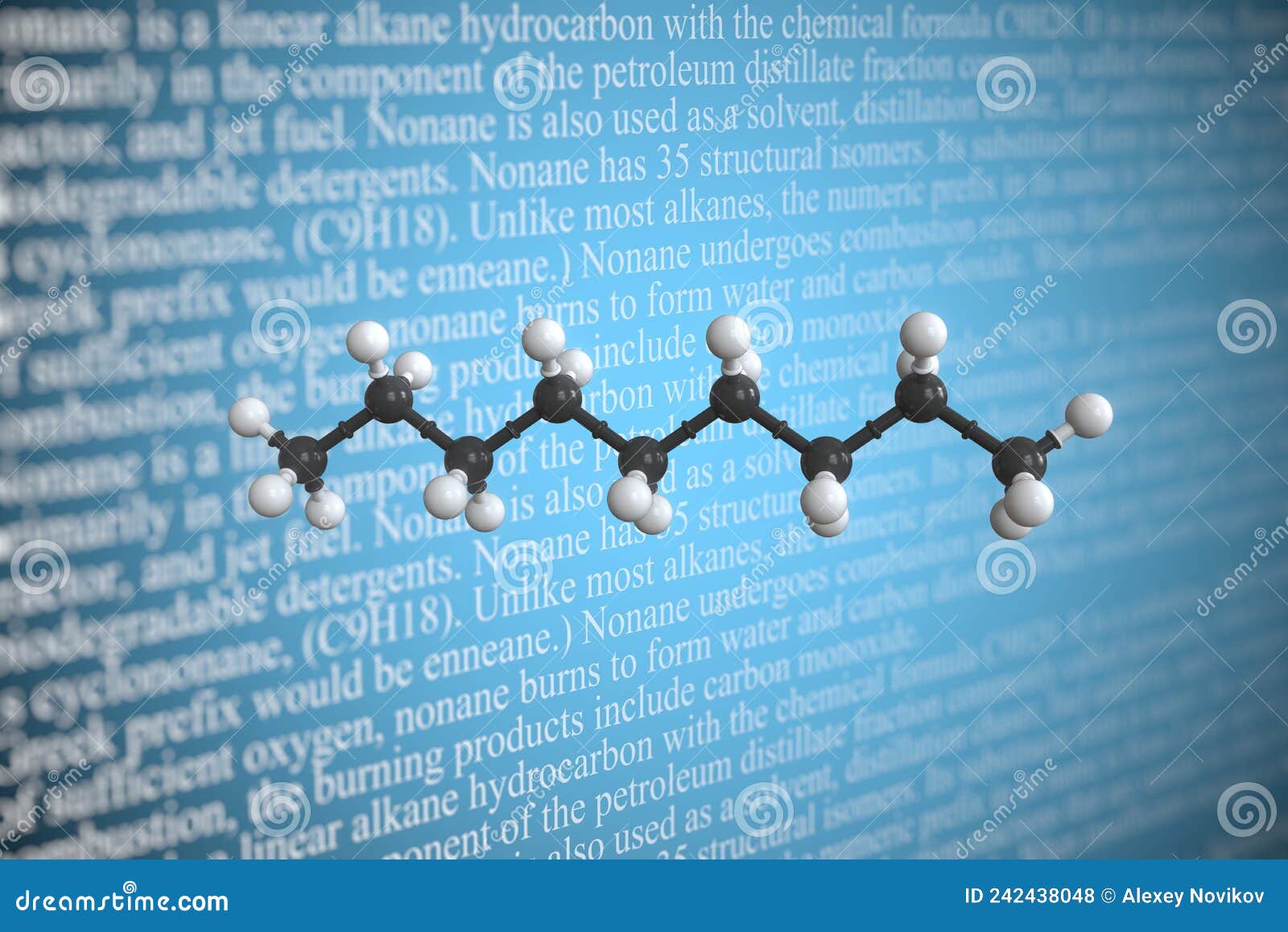 Molecular Model of Nonane, 3D Rendering Stock Illustration ...