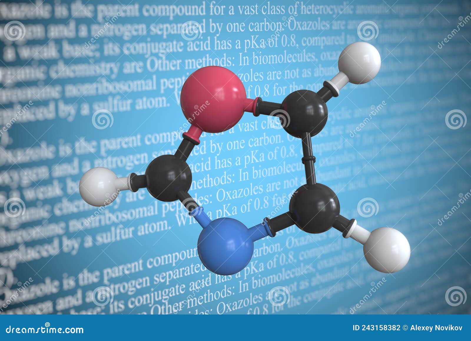 Oxazole Scientific Molecular Model, 3D Rendering Stock Illustration ...