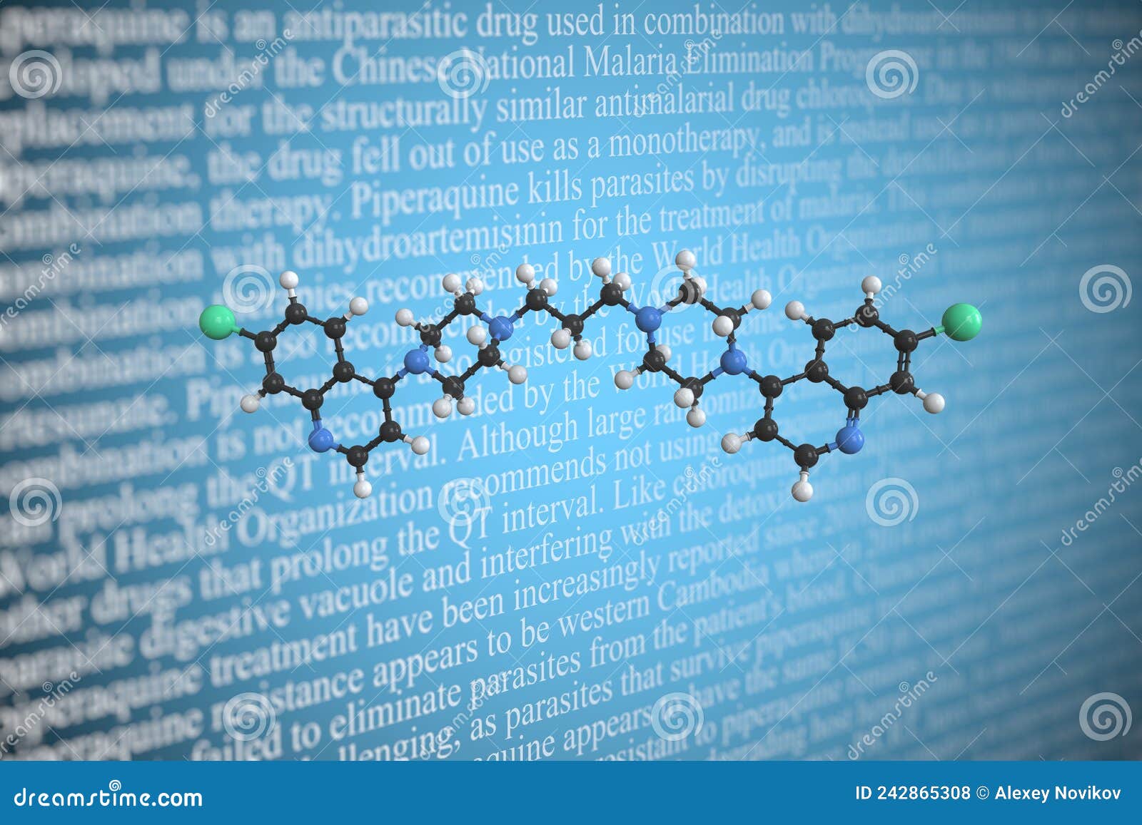 Piperaquine Scientific Molecular Model, 3D Rendering Stock Illustration ...