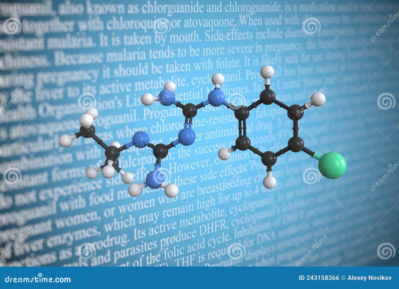 Molecular Model of Proguanil, 3D Rendering Stock Illustration ...