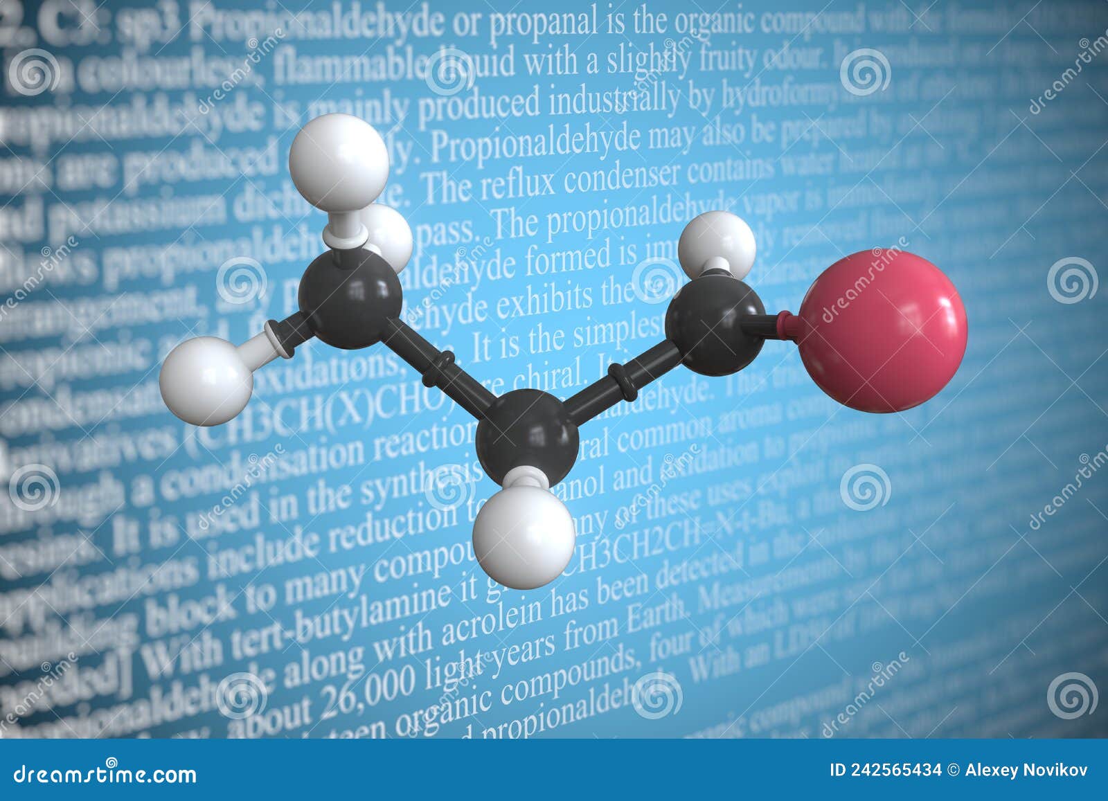 Molecular Model of Propionaldehyde, 3D Rendering Stock Illustration ...