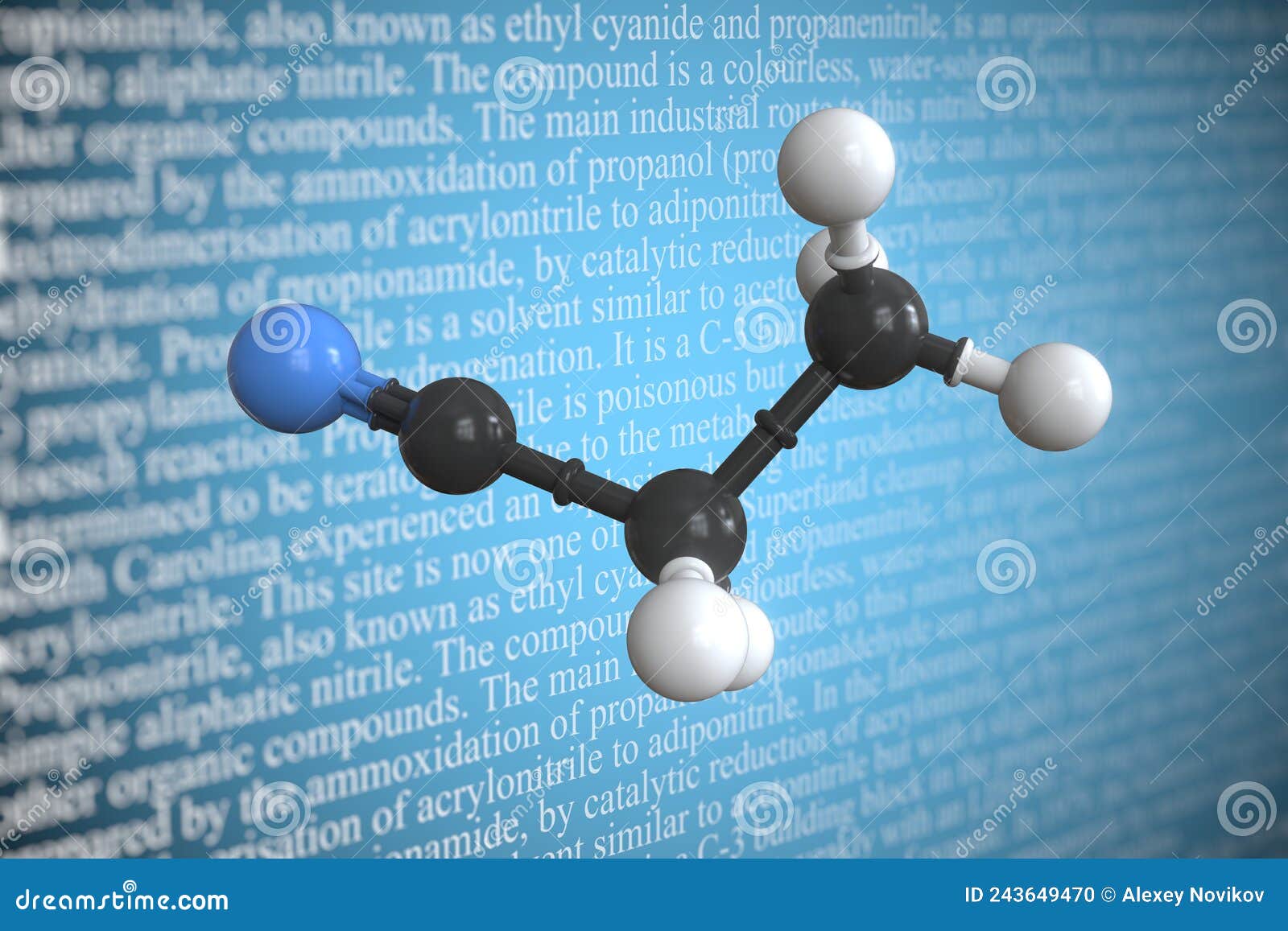 Propionitrile Scientific Molecular Model, 3D Rendering Stock ...