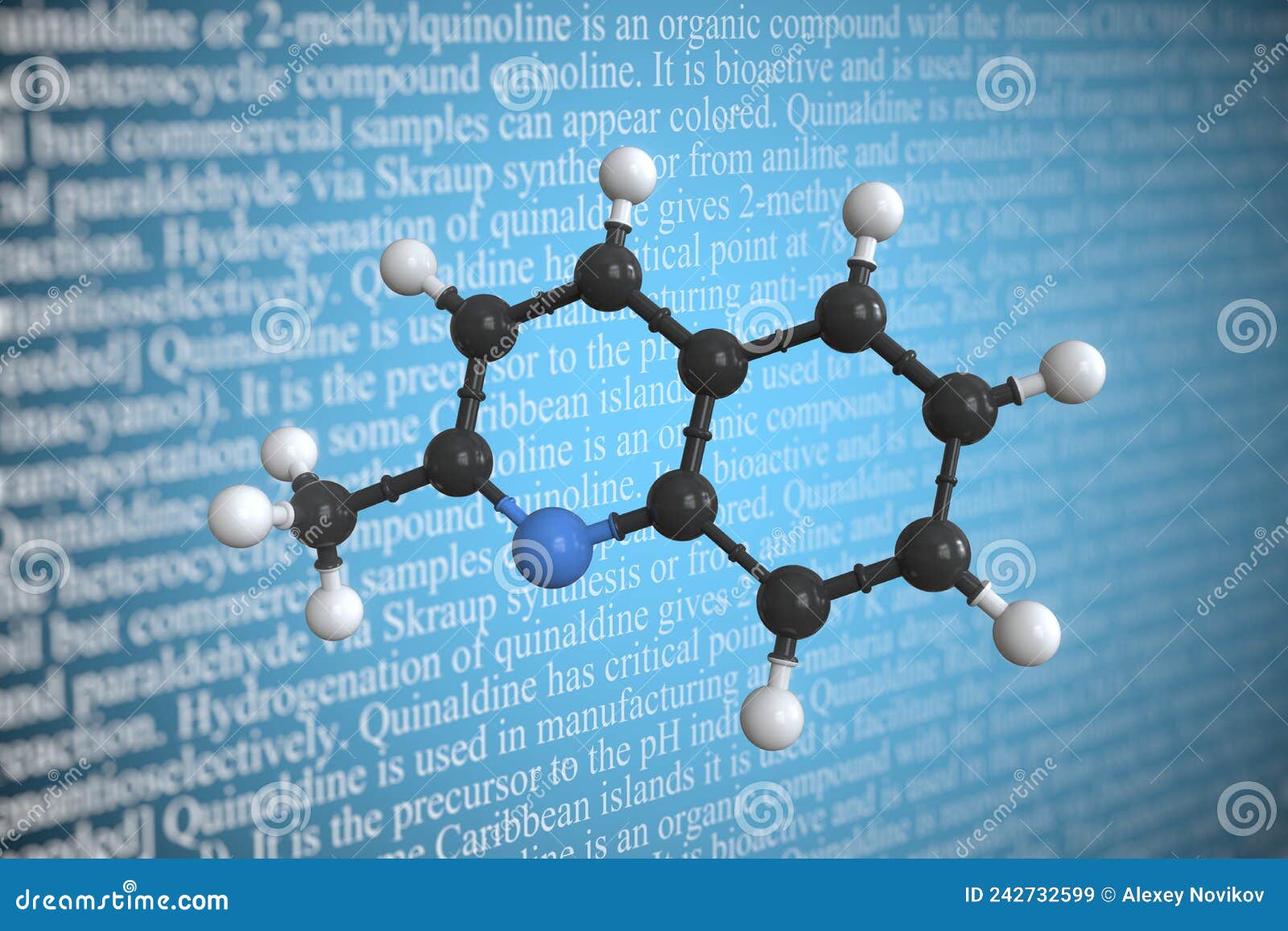 Molecular Model of Quinaldine, 3D Rendering Stock Illustration ...