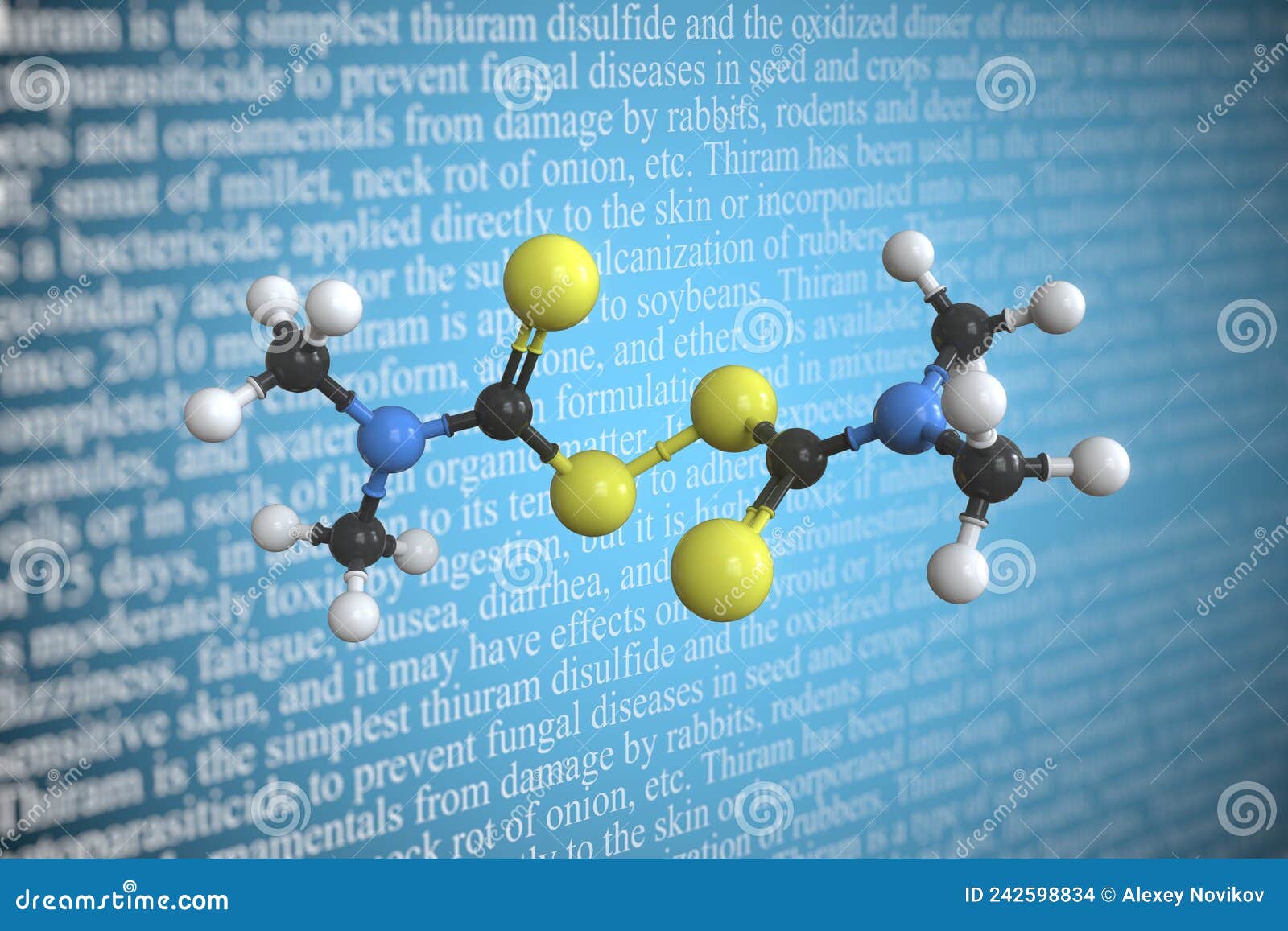 Molecular Model of Thiram, 3D Rendering Stock Illustration ...