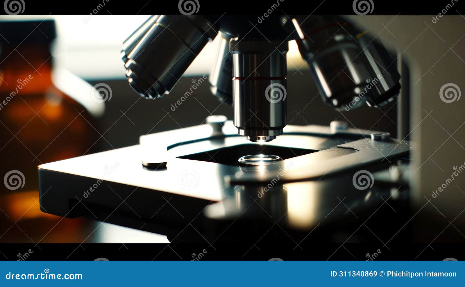 Scientific Optical Electronic Microscope with Metal Lens in Laboratory ...