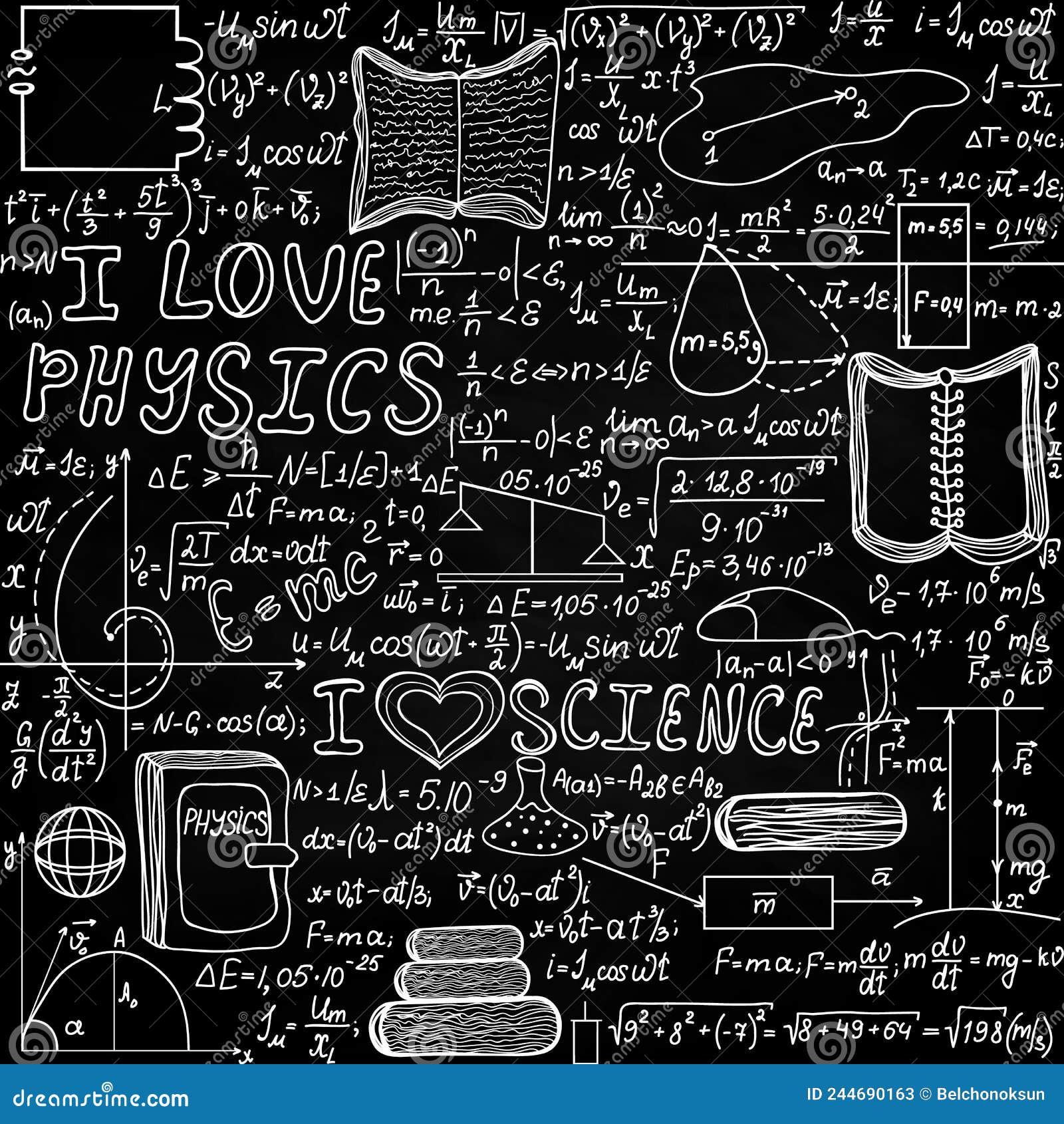 Scientific Physical Vector Seamless Pattern with Words `I Love Physics` Stock Vector ...