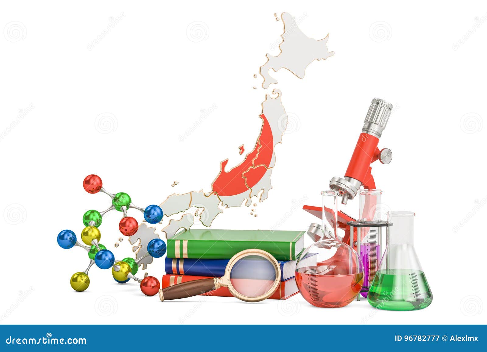 Scientific Research in Japan Concept, 3D Rendering Stock Illustration ...