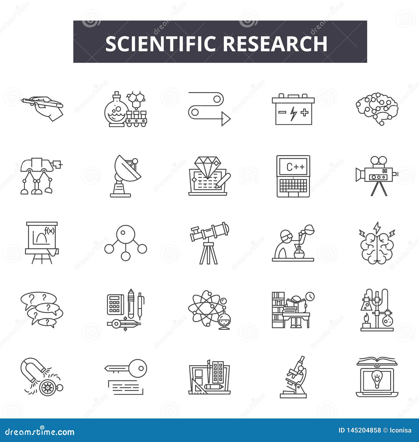 Scientific Research Line Icons, Signs, Vector Set, Outline Illustration ... Scientific Research Line Icons, Signs, Vector Set, Outline Illustration ...