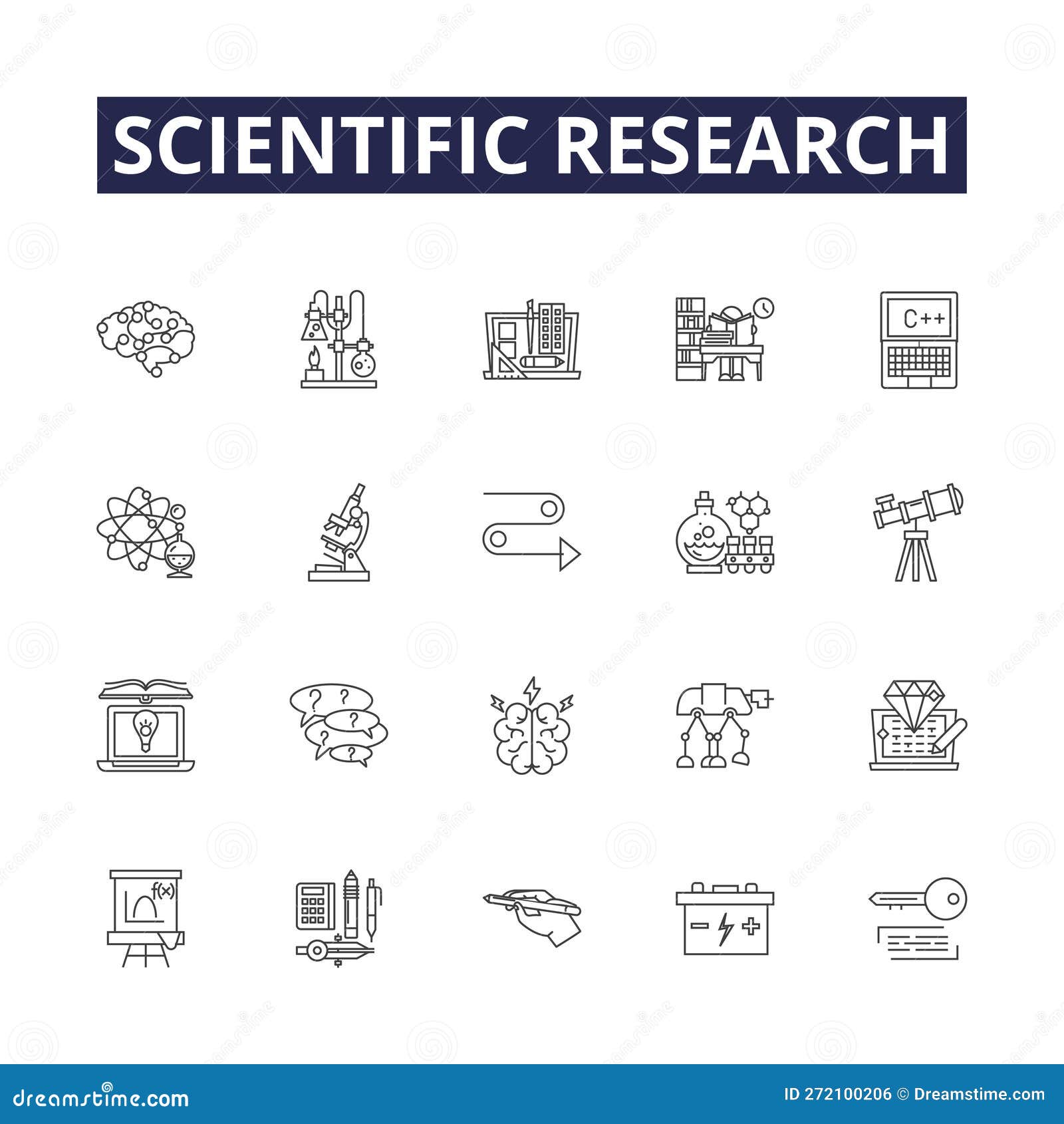 Scientific Research Line Vector Icons and Signs. Experiments, Discovery ...