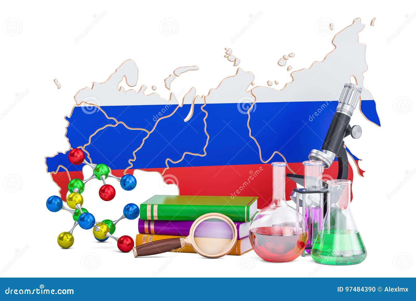Scientific Research in Russia Concept, 3D Rendering Stock Illustration ...