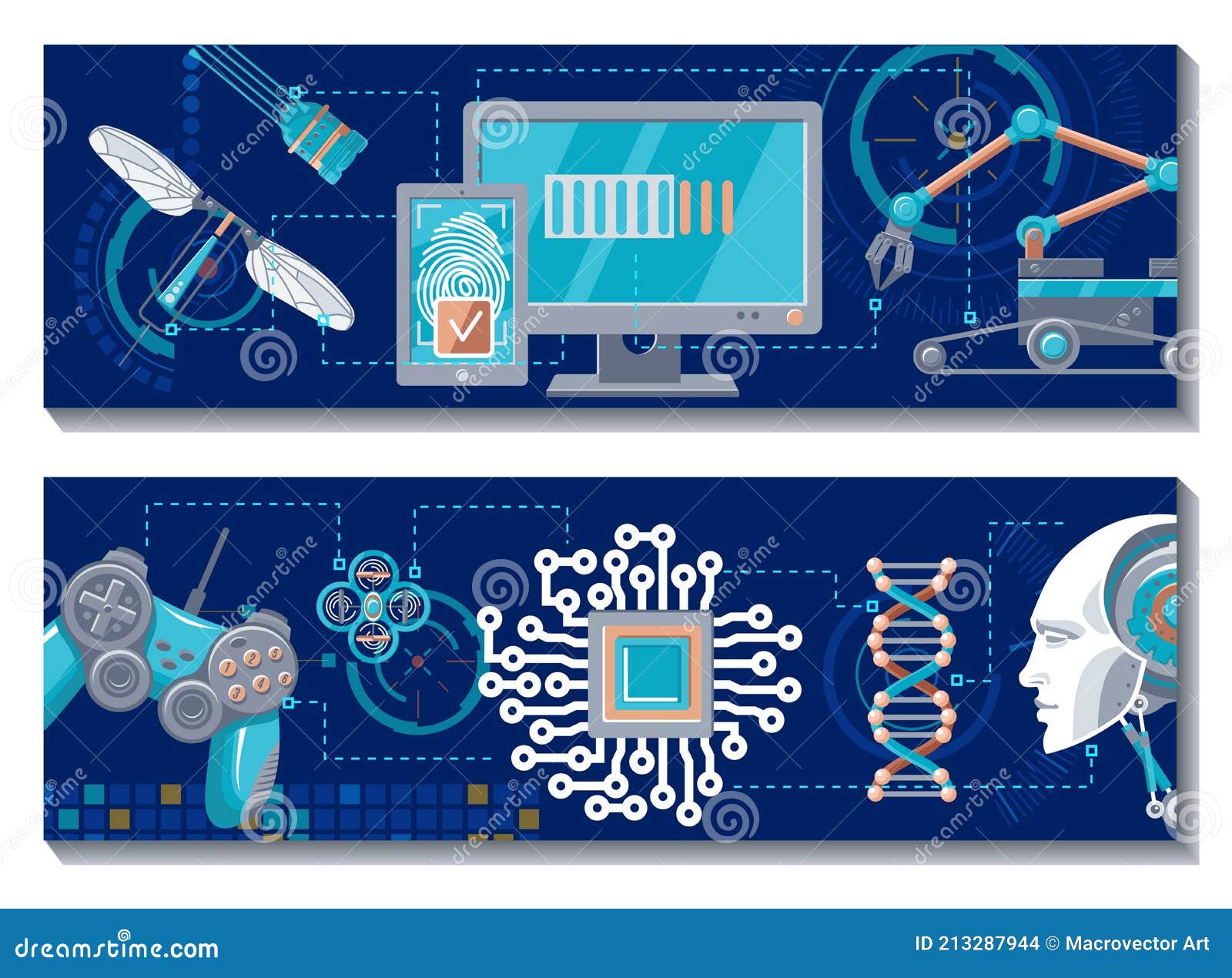 Scientific Robotic Horizontal Banners Stock Vector - Illustration of ...