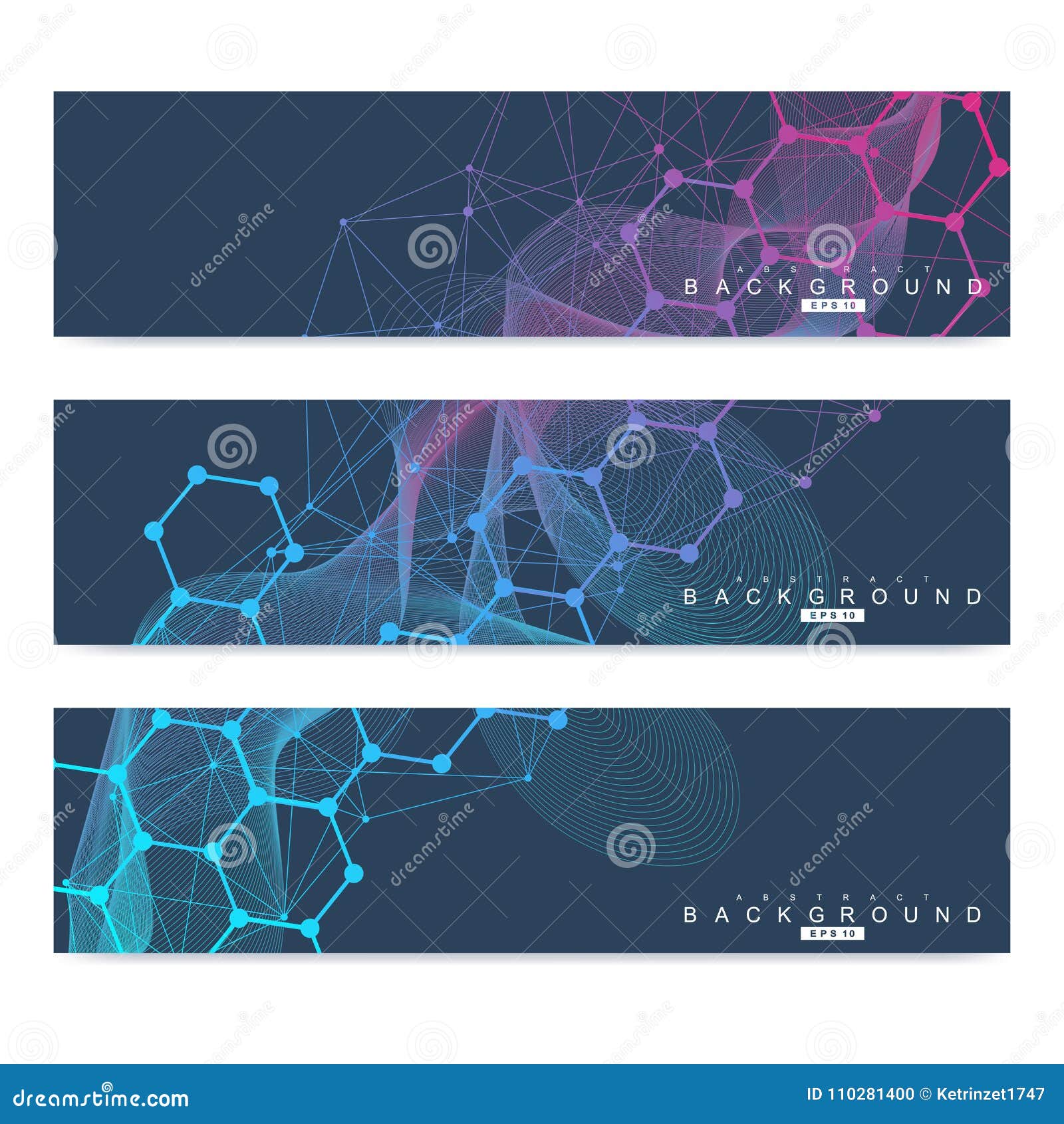 Scientific Set of Modern Vector Banners. DNA Molecule Structure with ...