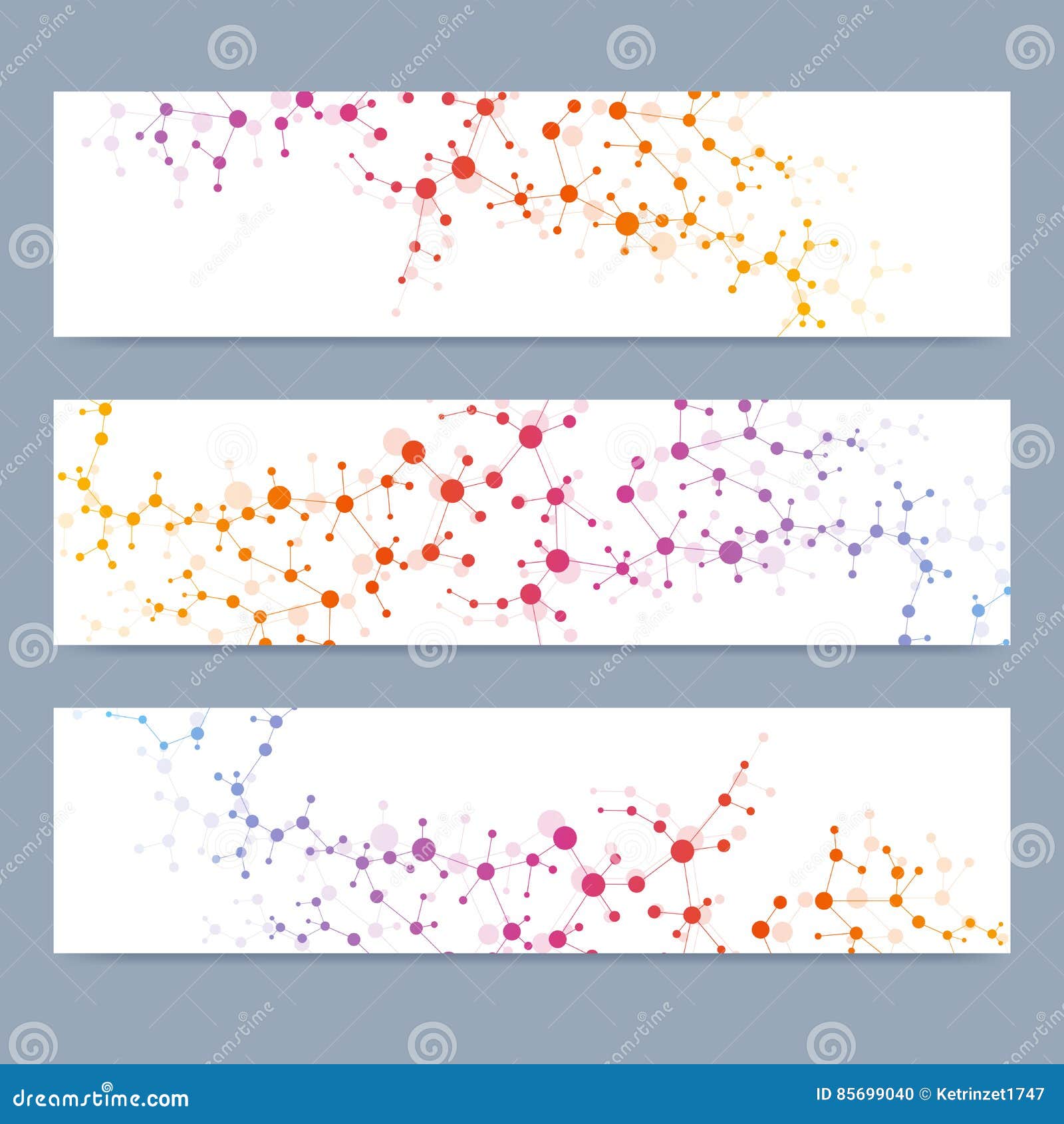 Scientific Set of Modern Vector Banners. DNA Molecule Structure with ...