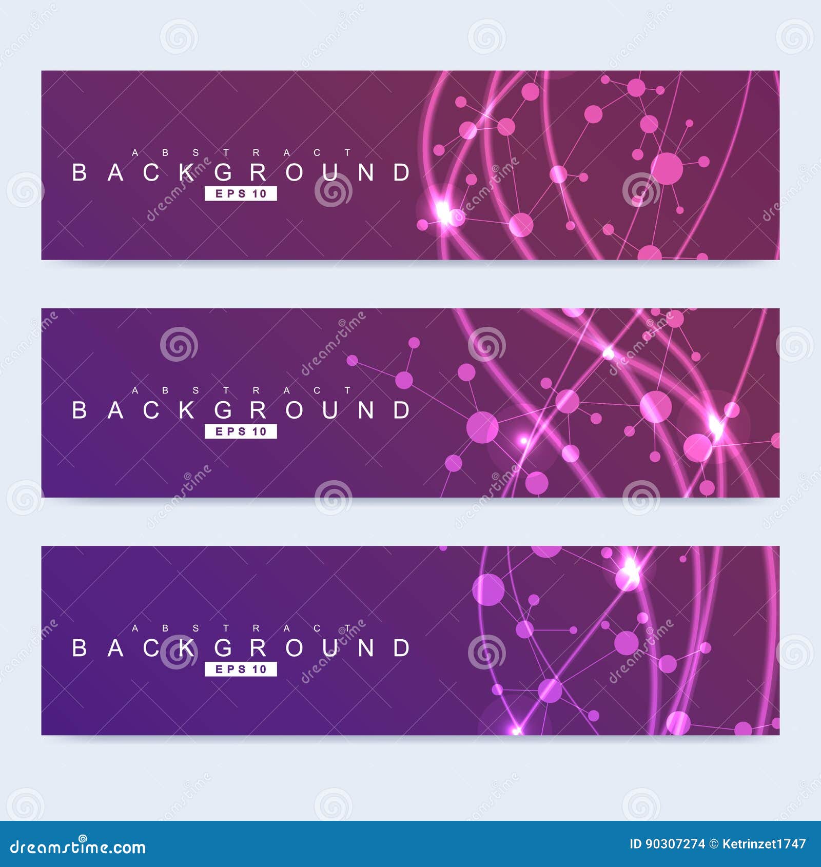 Scientific Set of Modern Vector Banners. DNA Molecule Structure with ...