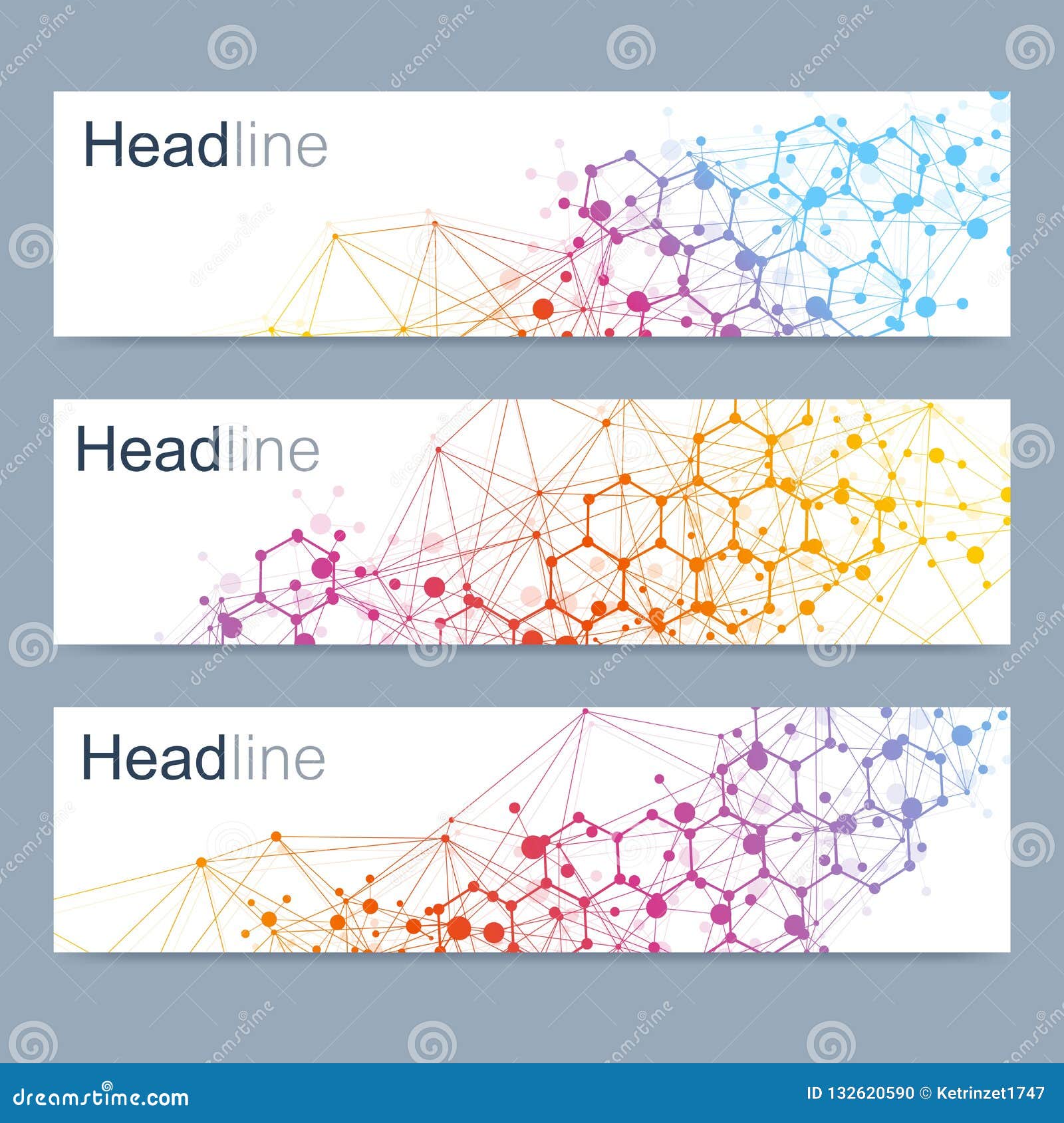 Scientific Set of Modern Vector Banners. DNA Molecule Structure with ...