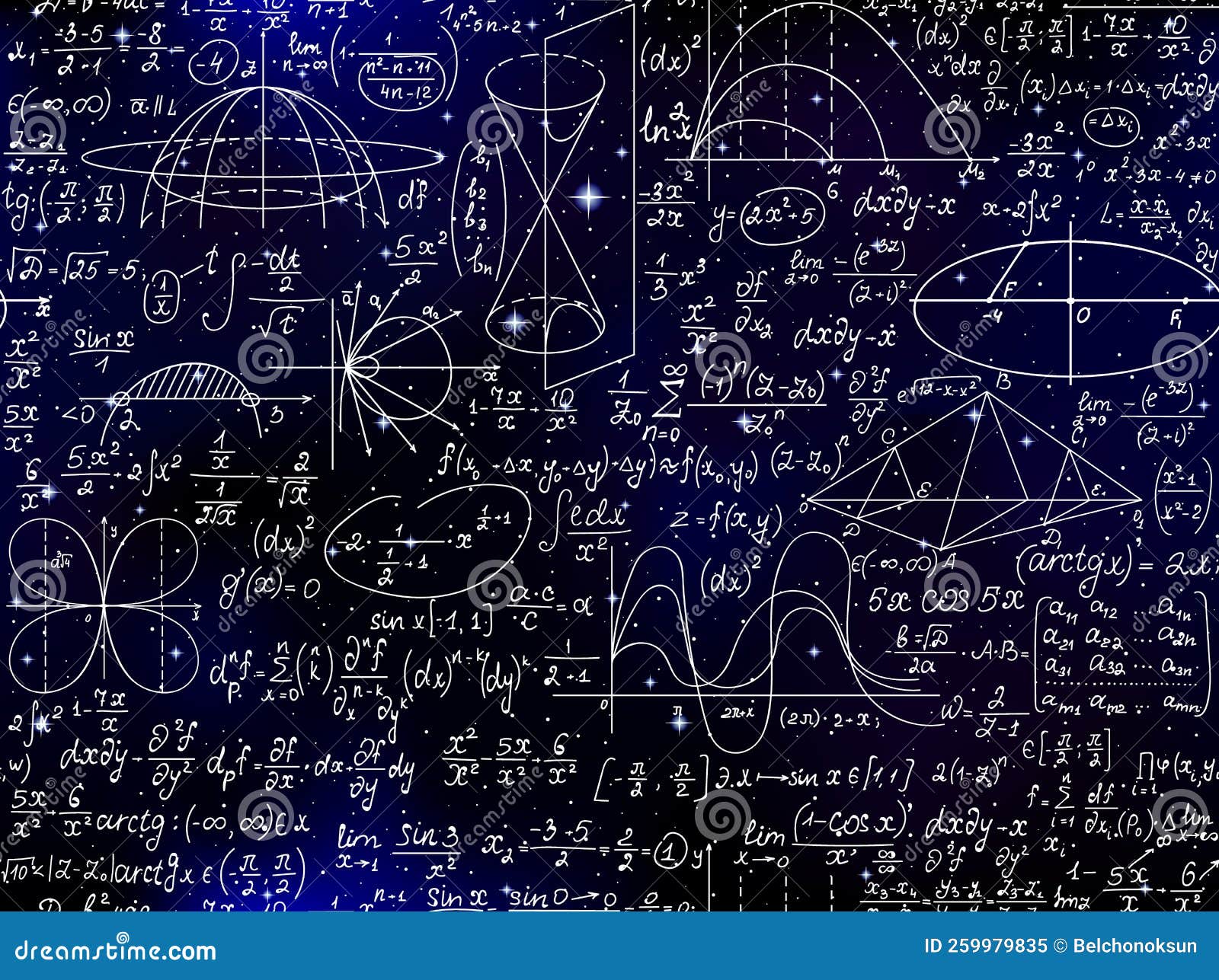 Scientific Space Vector Seamless Pattern with Handwritten Math Formulas ...