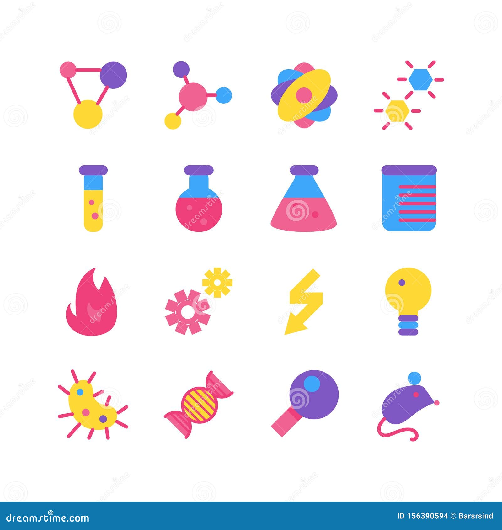 Scientific Study Flat Icon Set Stock Illustration - Illustration of ...