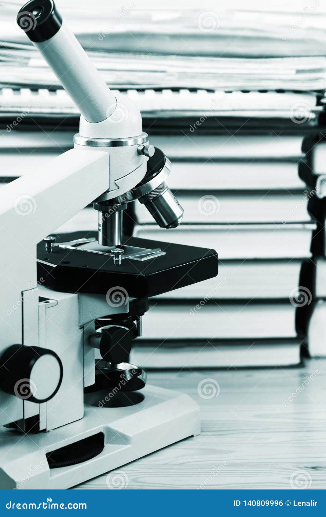 Scientific Study with the Microscope and Books Stock Photo - Image of ...